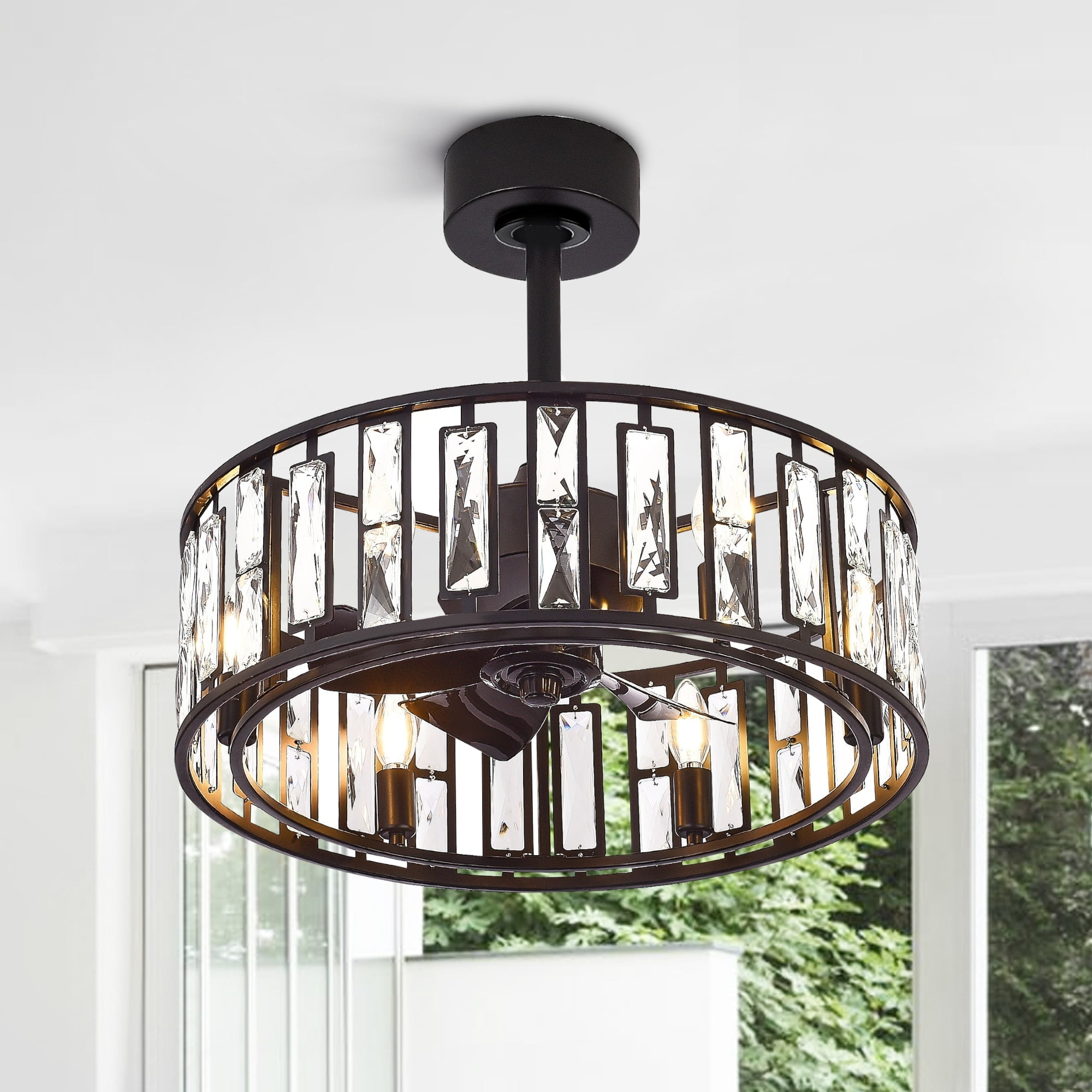 Breezary 20-In Black Chandelier Caged Ceiling Fan with Light and Remote ...