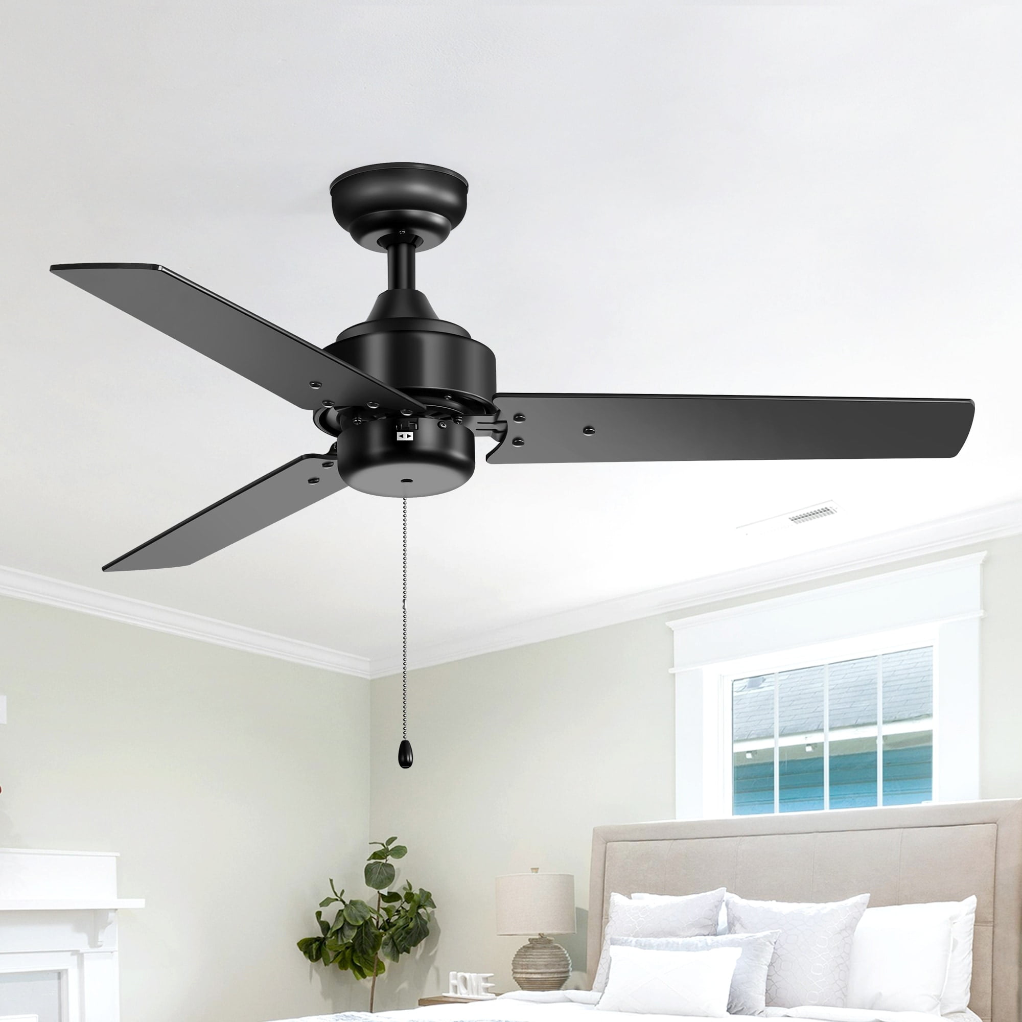 Breezary 42 Inch 3-Blade Black/White Traditional Ceiling Fan With Pull ...
