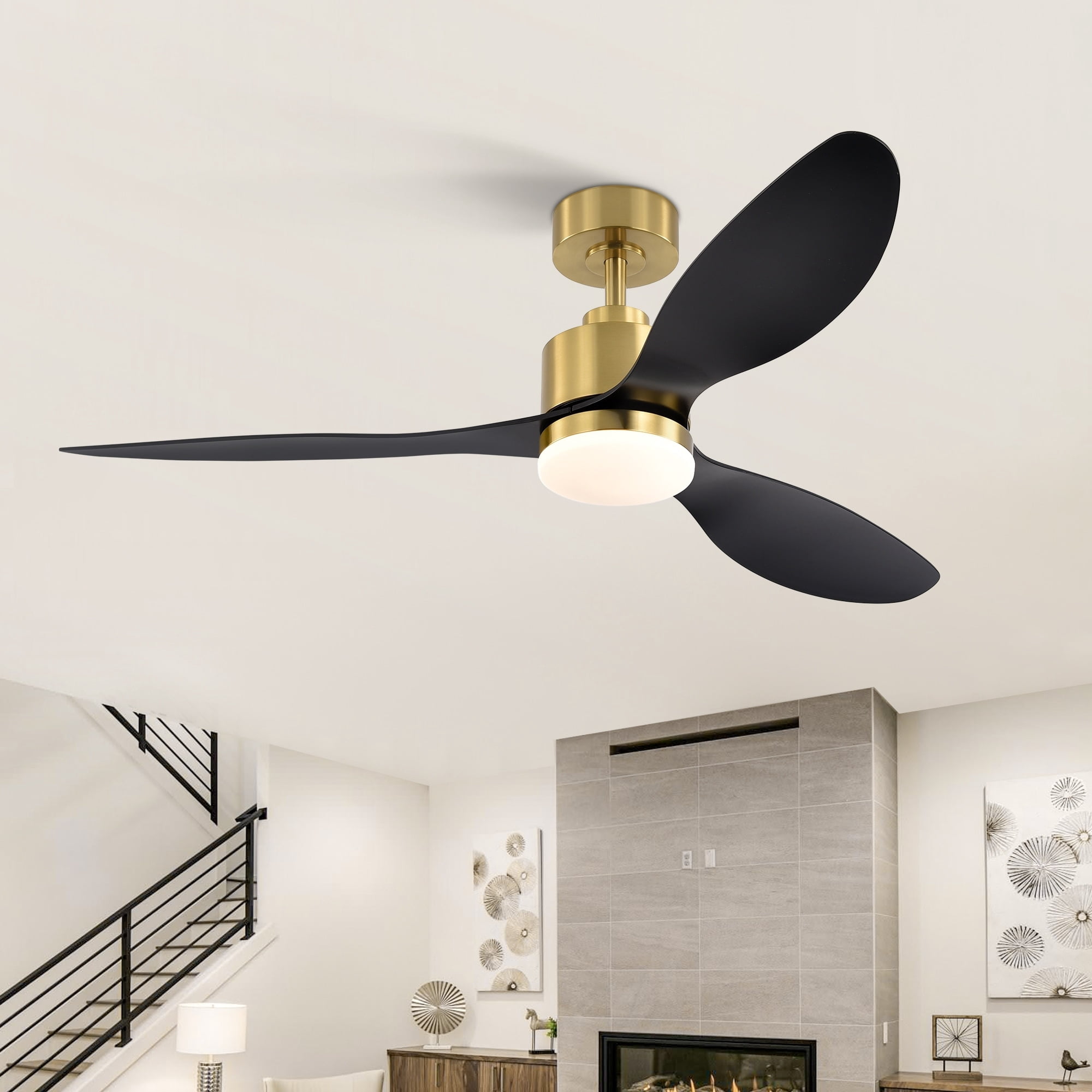 Breezary 52 Inch LED Ceiling Fan with Lights Remote(3-Blade) GoldBody ...
