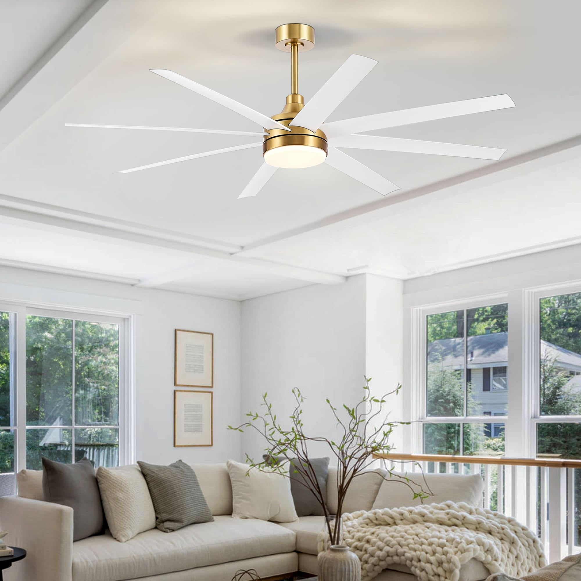Breezary 65/72/84 Inches Large LED Ceiling Fan with Light Remote(8 ...