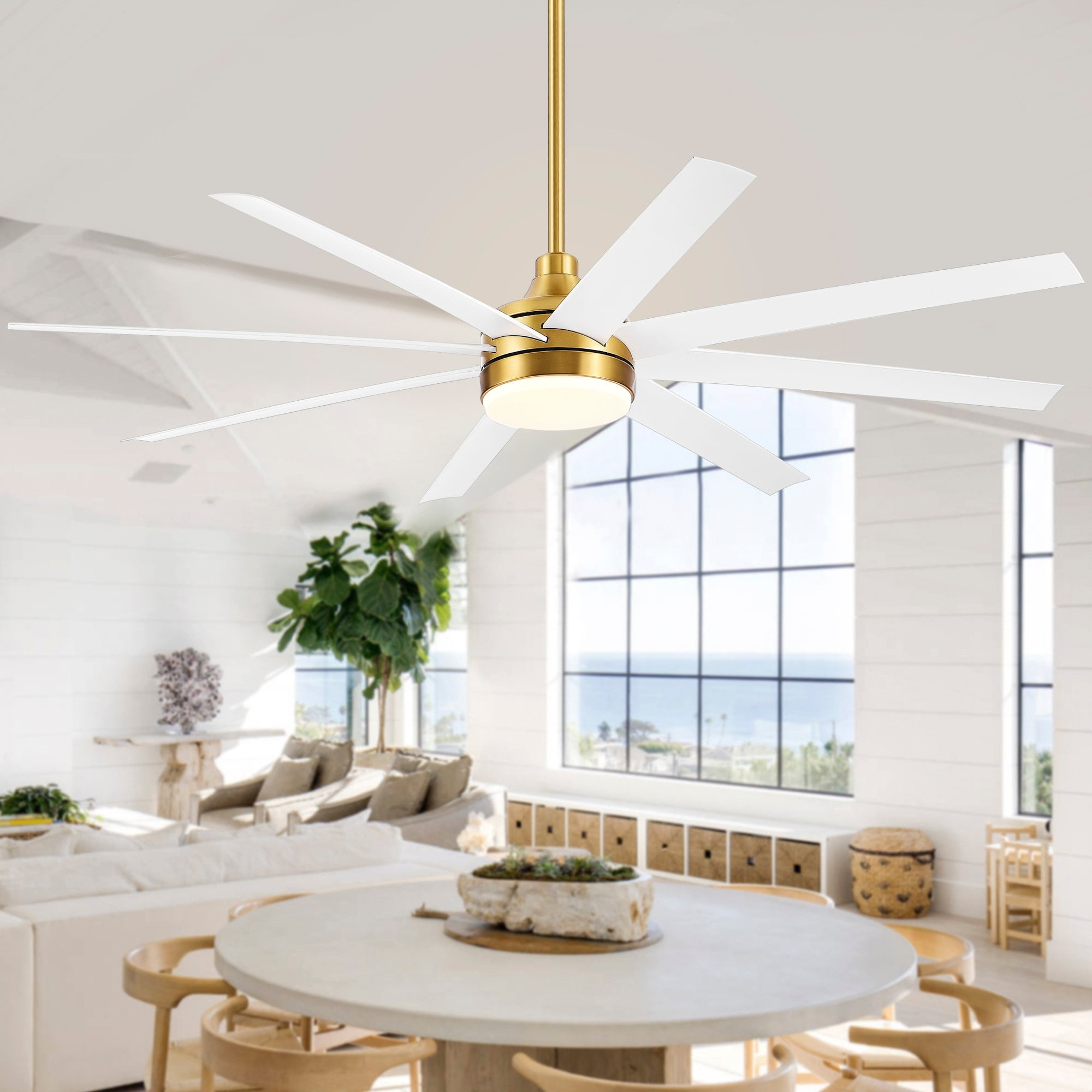 Breezary 65 Inch White LED Ceiling Fan with Light Remote(8-Blade ...