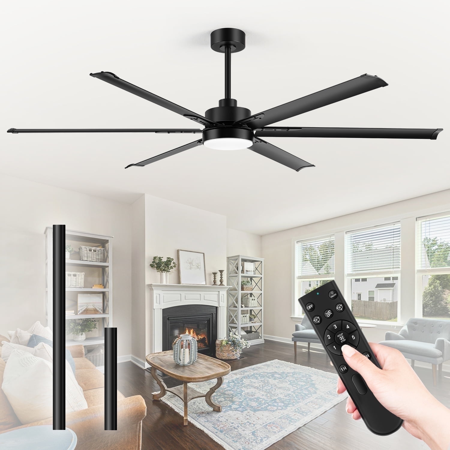 72 Inch Industrial Ceiling Fan with Light and Remote Control - Large 6 ...
