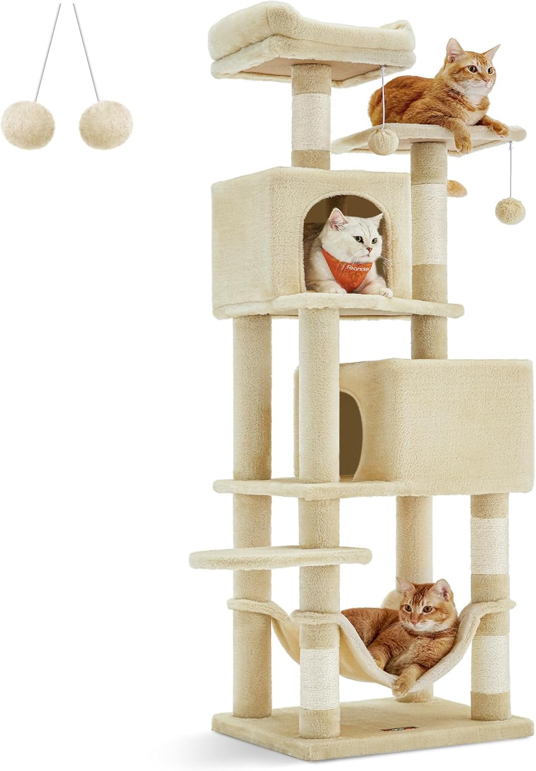 Breeze Cat Tree, 61-Inch Cat Tower for Indoor Cats, Plush Multi-Level ...