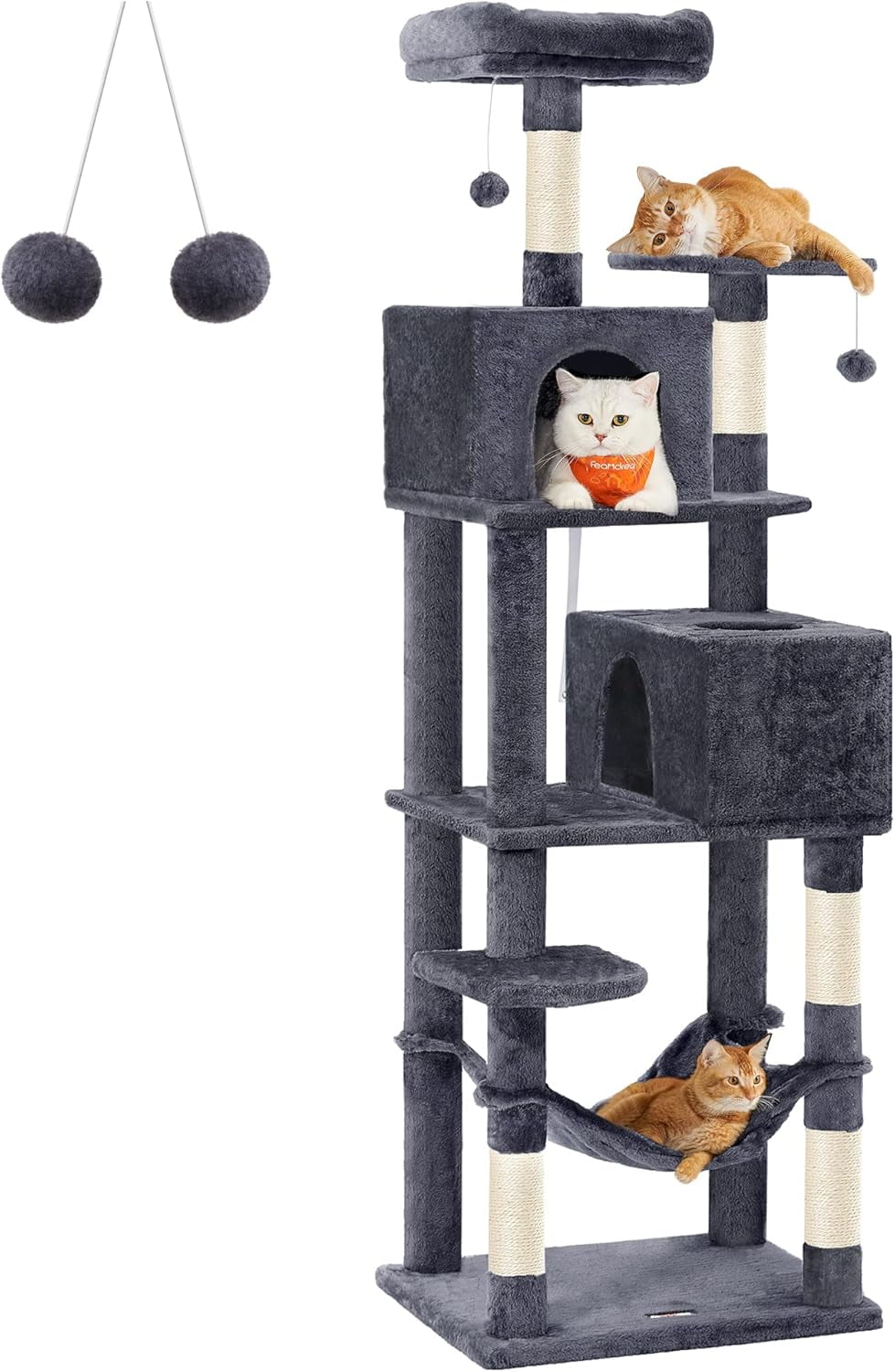 Brezey Cat Tree, 61-Inch Cat Tower for Indoor Cats, Plush Multi-Level ...