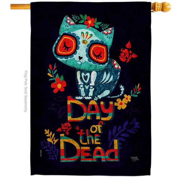 Breeze Decor 28 x 40 in. Skull Cat House Flag with Fall Day of Dead ...
