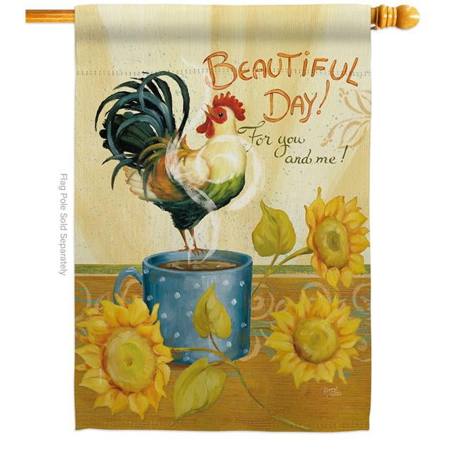 Breeze Decor H110133-BO Beautiful Day Rooster House Flag Animals ...