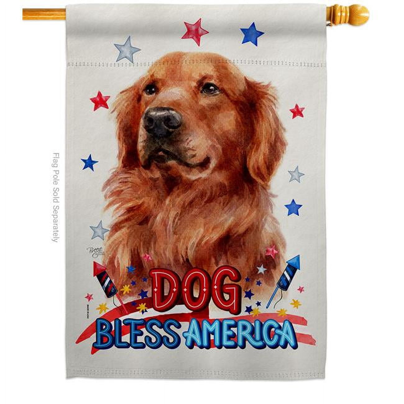 Breeze Decor H120218-BO Patriotic Red Golden Retriever Animals Dog 28 x ...