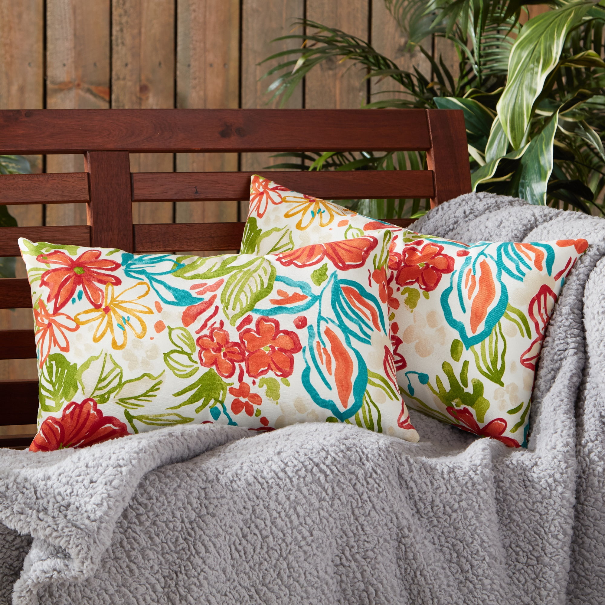 Breeze Floral Outdoor Rectangle Throw Pillow (2-pack) - Walmart.com