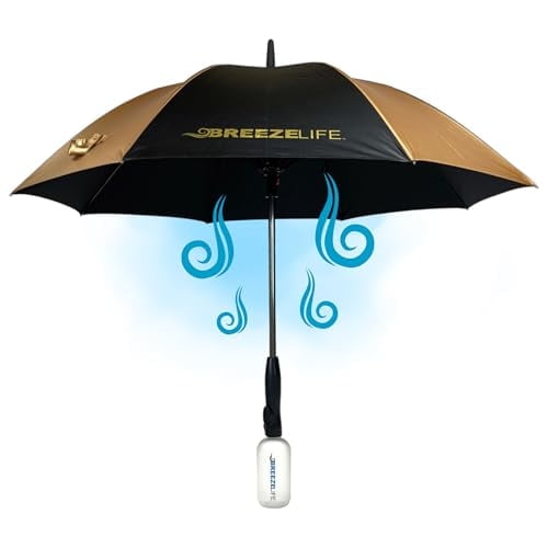 Breeze Life Rechargeable Misting Sun Umbrella, UV Protection, Fan and ...