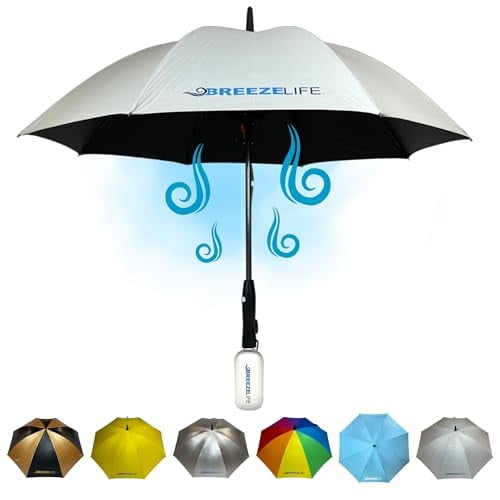 Breeze Life UV Umbrella with Fan and Mister, UPF 50+ Sun Protection ...