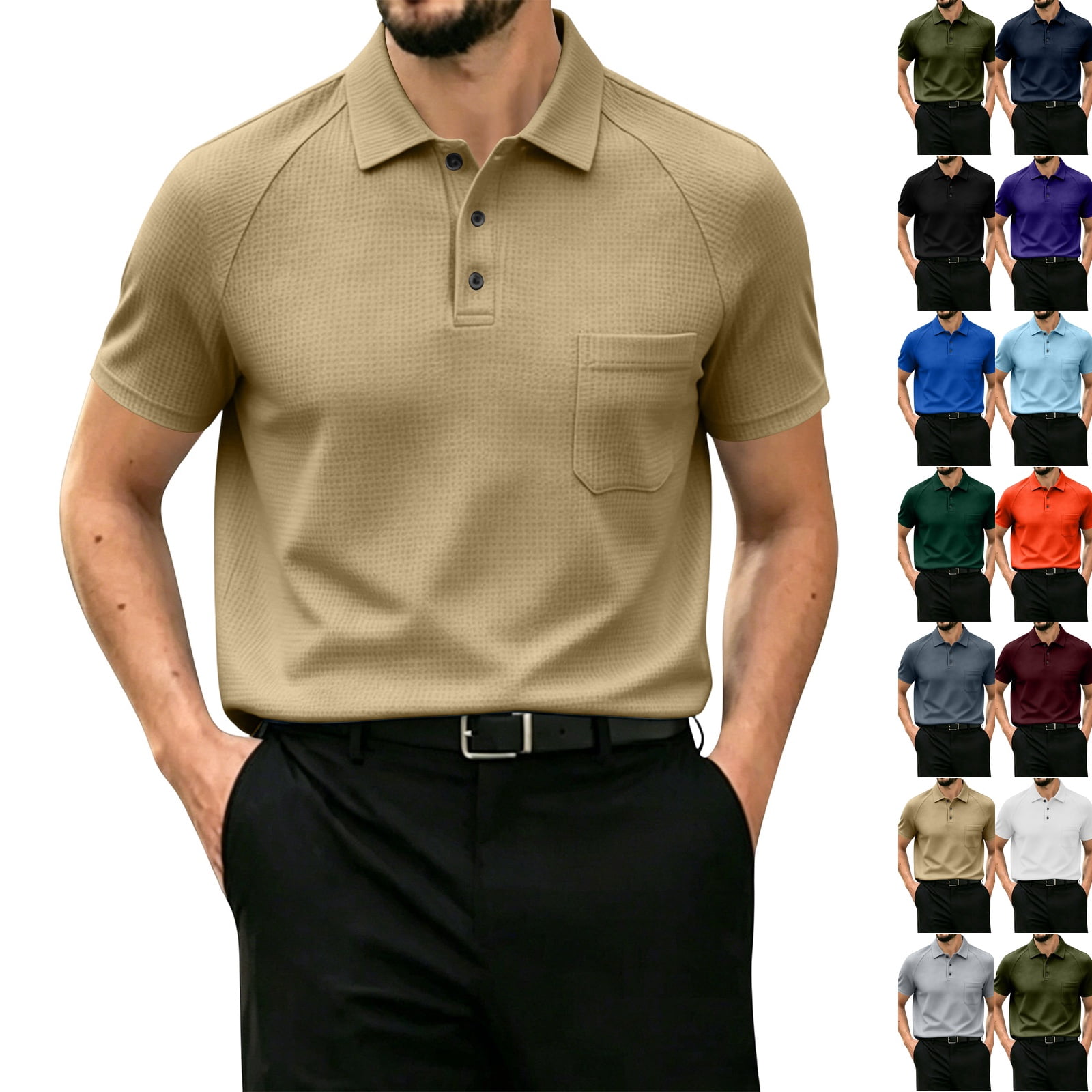 Breeze Polo Shirts for Men Short Sleeve Beer Belly Collared Textured ...