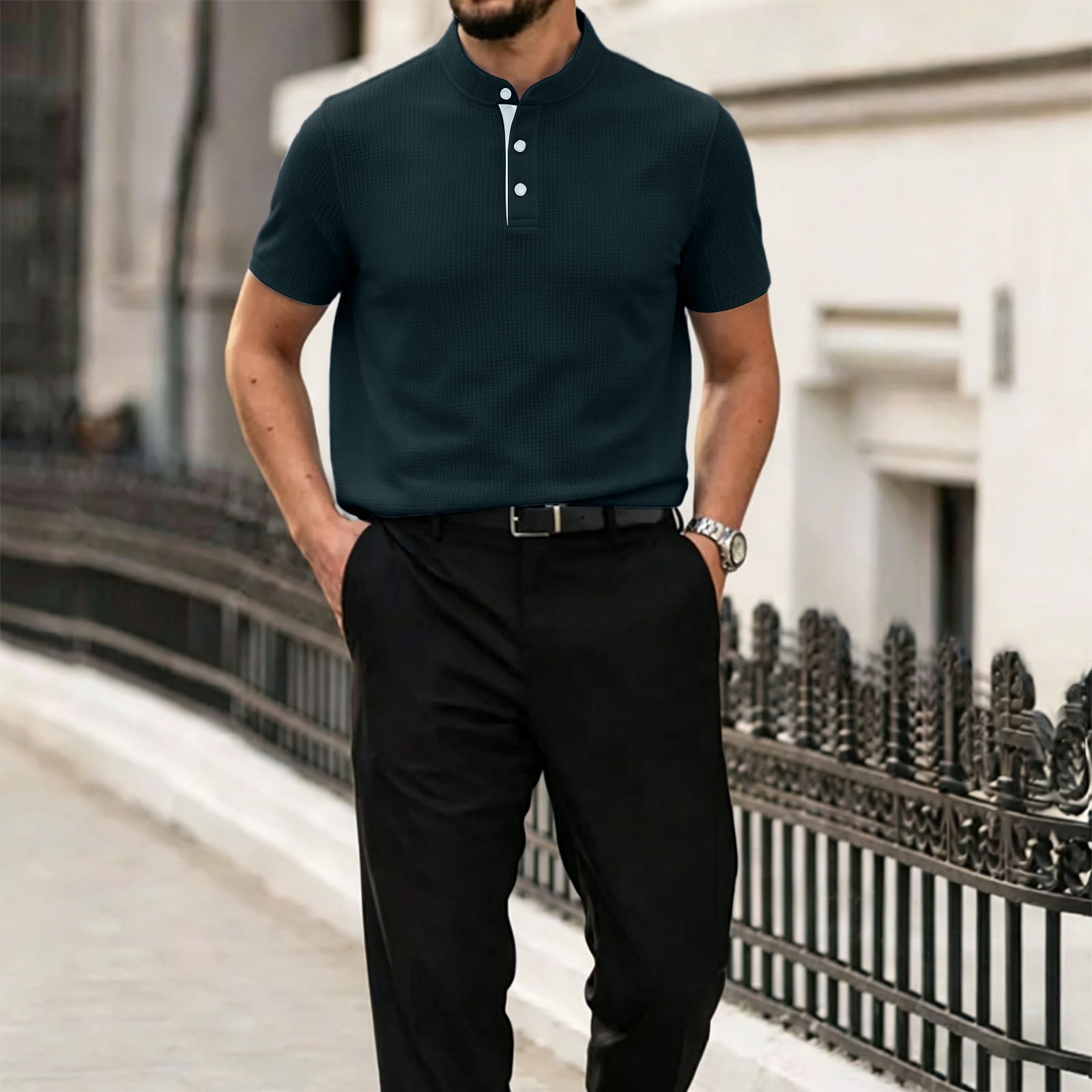 Breeze Polo Shirts for Men Short Sleeve Collared Textured Shirt ...
