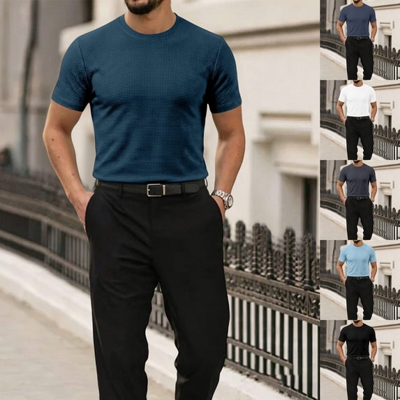 Breeze Shirts for Men Beer Belly Short Sleeve Textured Work Shirts Crew ...