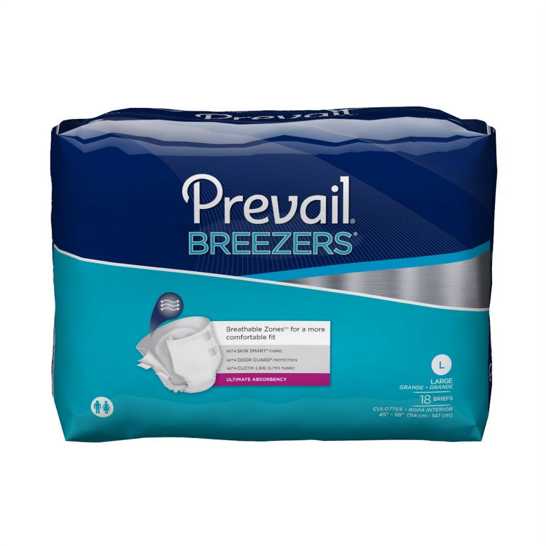 Breezers Incontinence Diapers, Large 45-58, Medical Protective Tabs, 72 ...