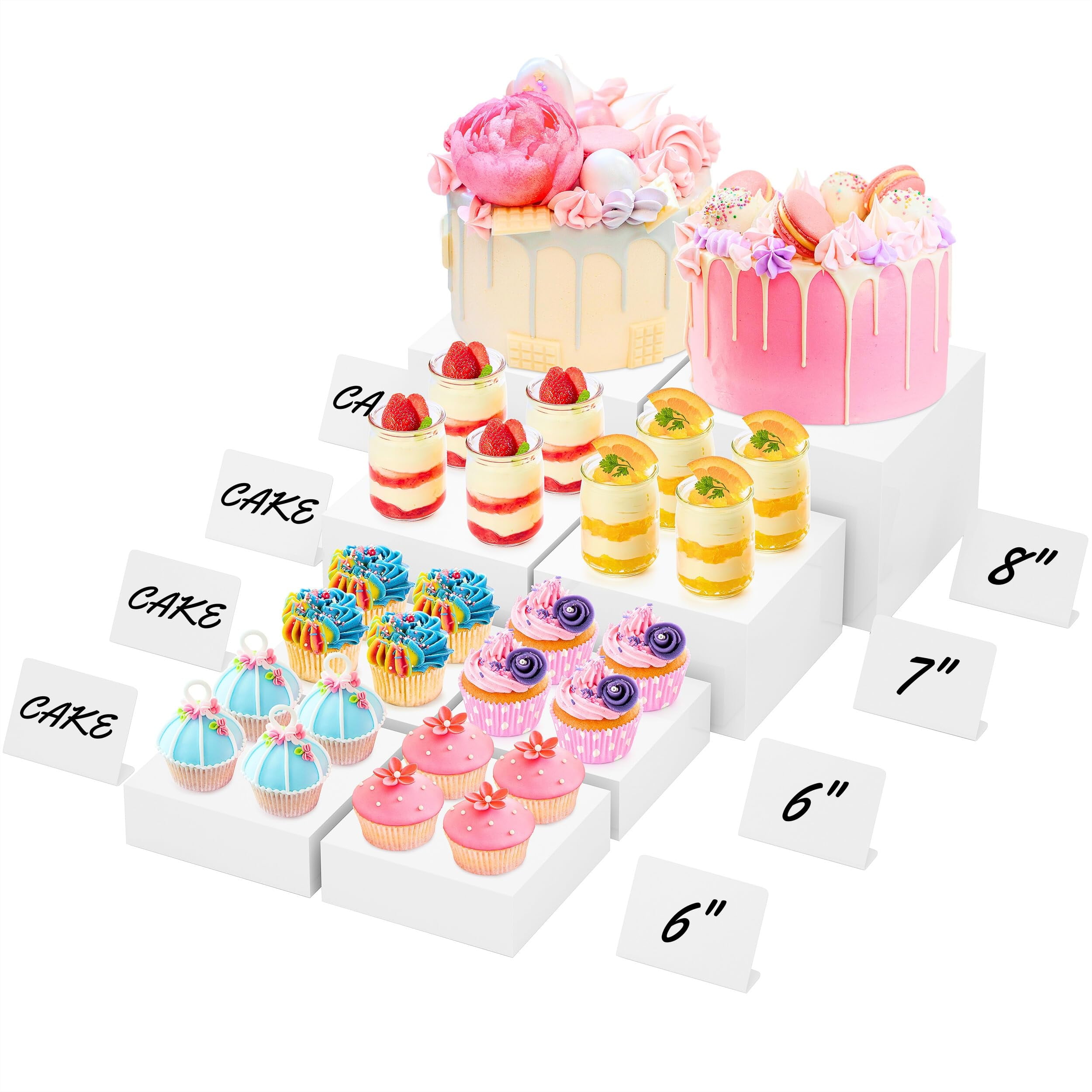 BreeziiDesign 8” Buffet Risers with Mini Signs, Buffet Table Risers and ...
