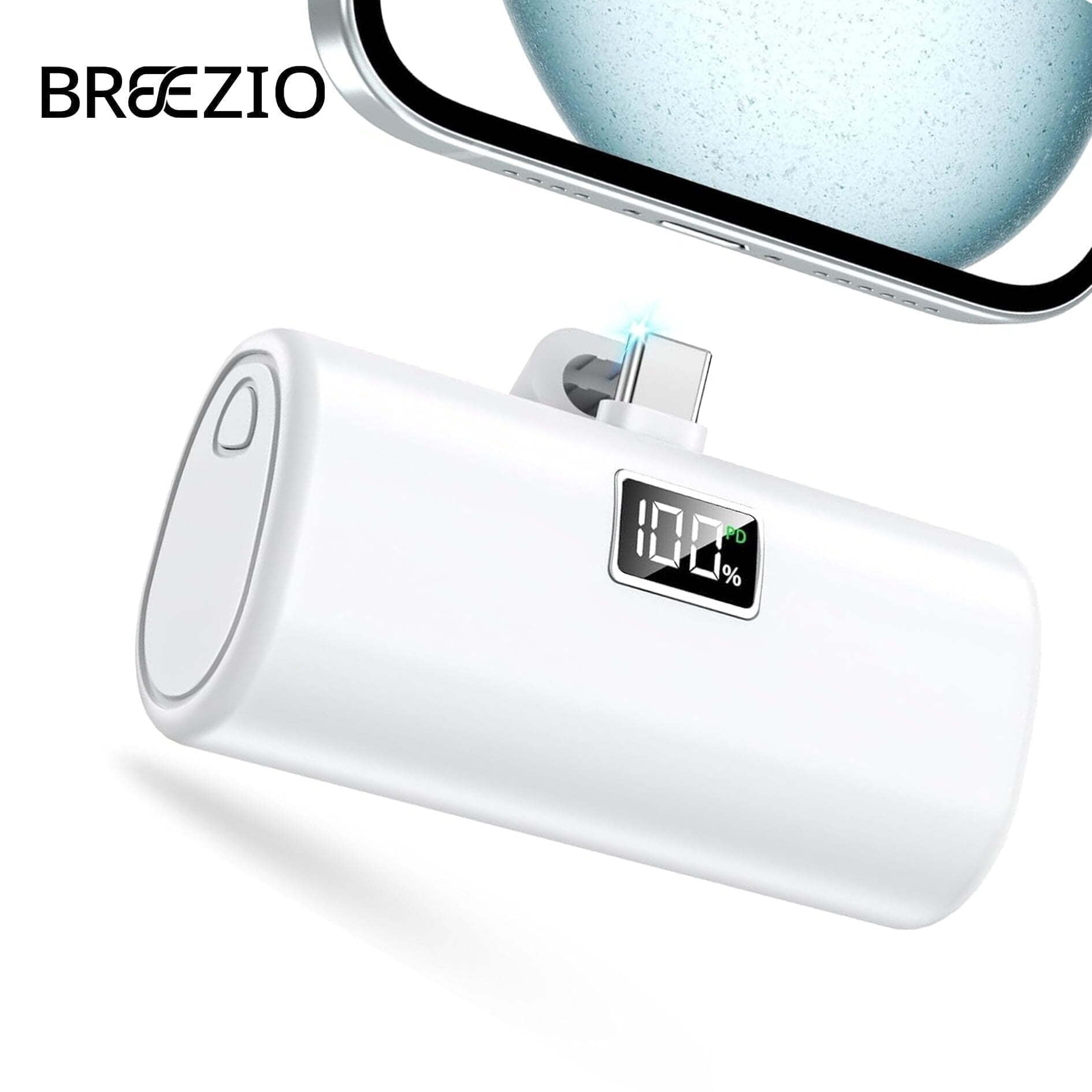 Breezio Portable Charger, 6000mAh Power Bank, USB-C Portable Phone ...