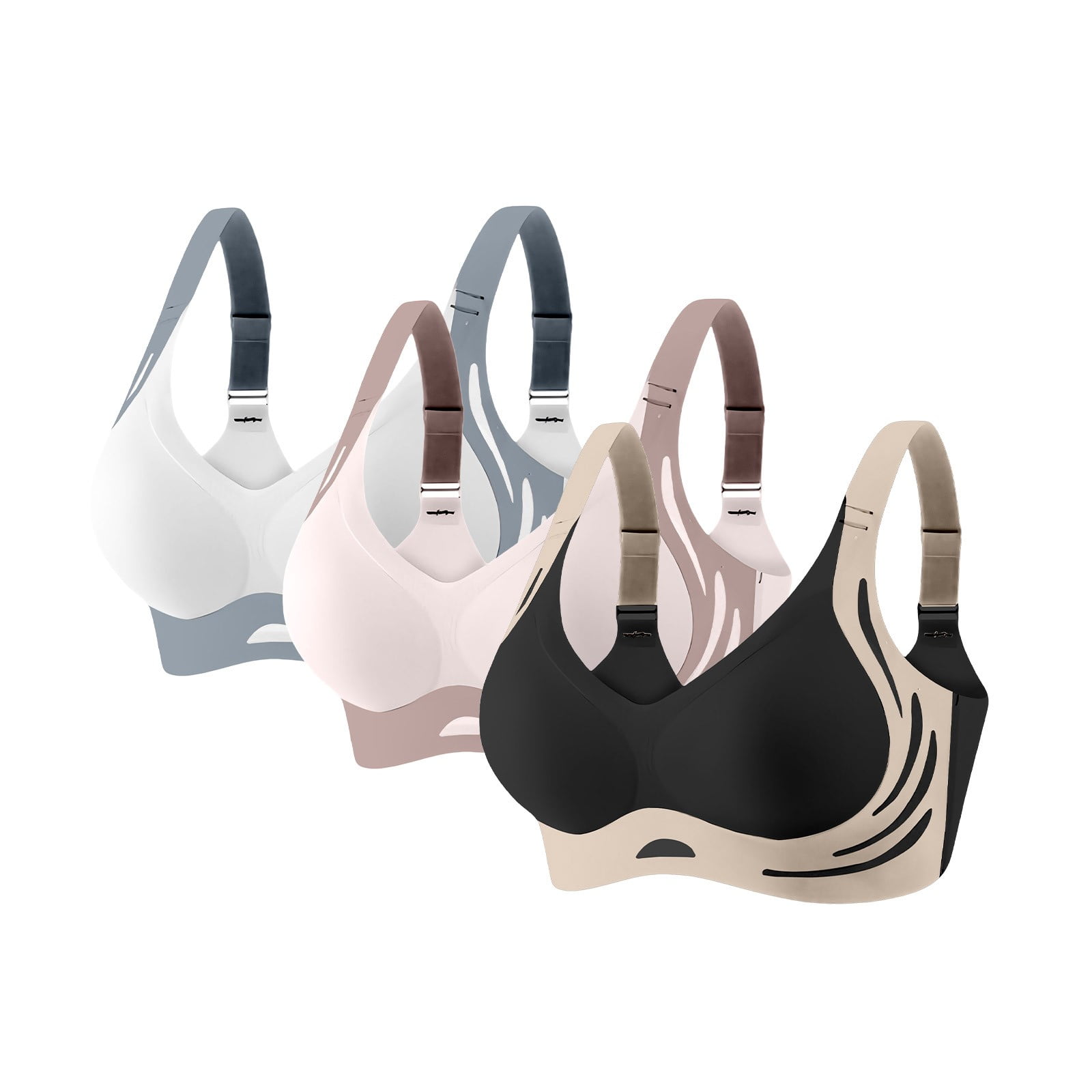 Breezora 3 Pack Non Wire Bras for Women Full Coverage Support Wireless ...
