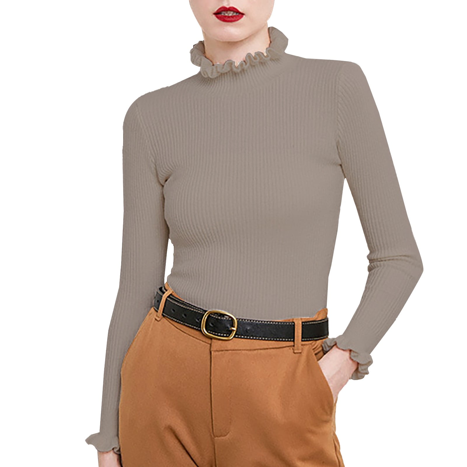 Breezora Chic Lace Cuff Knit Sweater for Women Thickened Comfortable ...