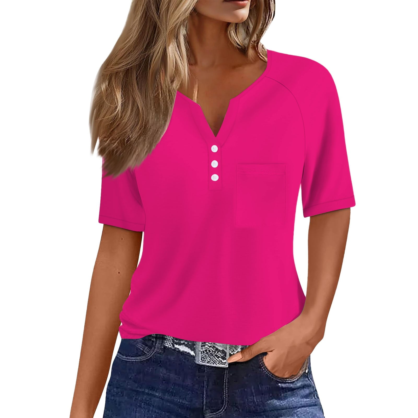 Breezora Daily Wear V Neck Pocket Tops Women's Casual Short Sleeve ...