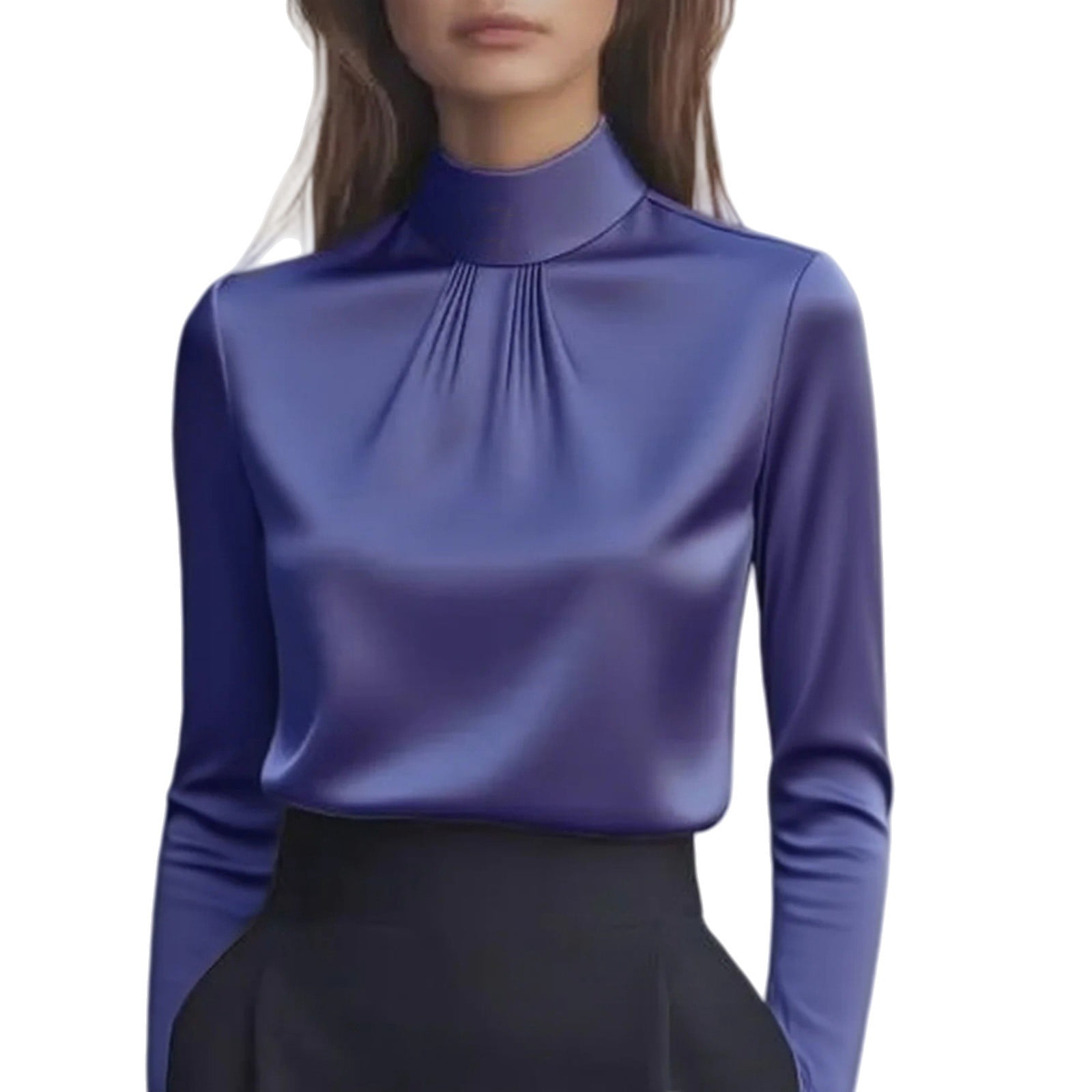 Breezora Elegant Cowl Neck Blouse Women Long Sleeve Satin Top Flowy ...