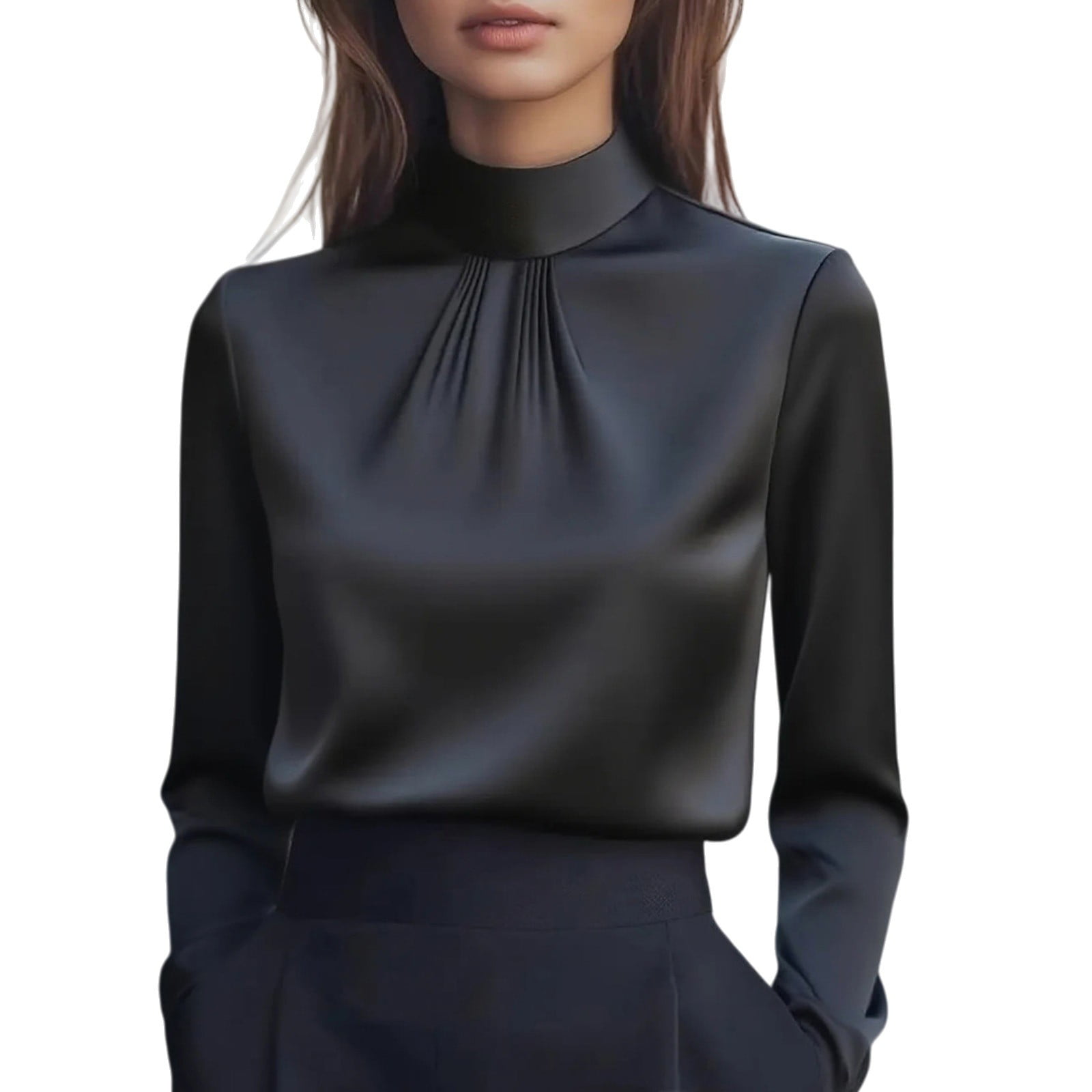 Breezora Elegant Cowl Neck Blouse Women Long Sleeve Satin Top Flowy ...