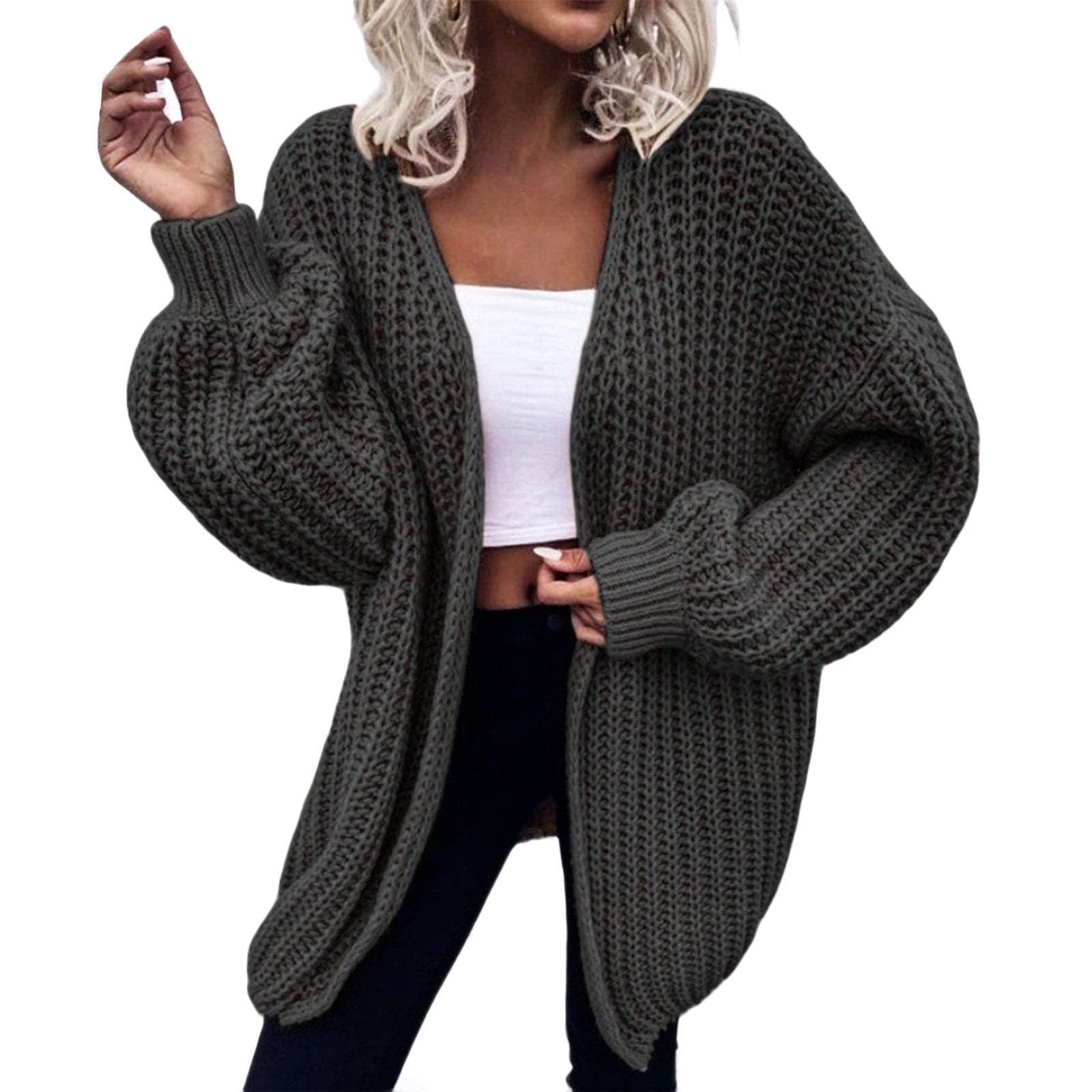 Breezora Elegant Oversized Open Front Knit Cardigan Women’s Long Sleeve ...