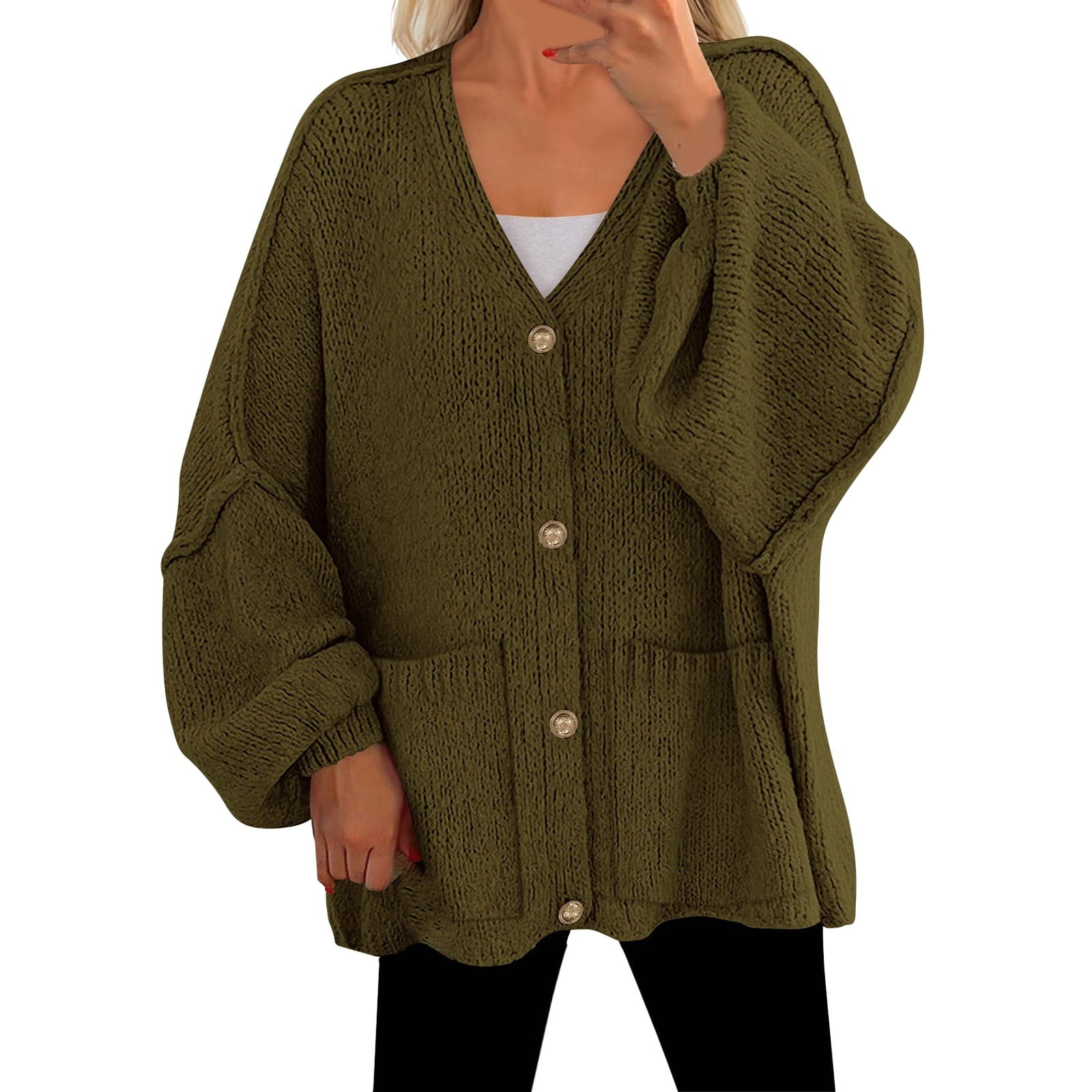 Breezora Fall Chunky Button Sleeve Knit Cardigan Sweater for Women ...