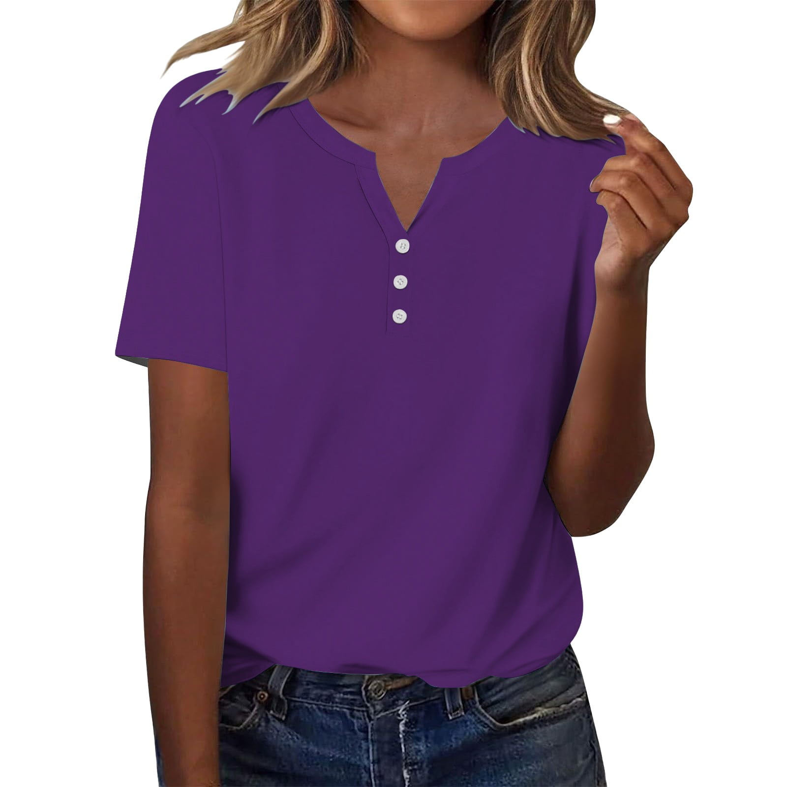 Breezora Fashion Basic Button Front Tee Women's Casual Short Sleeve ...