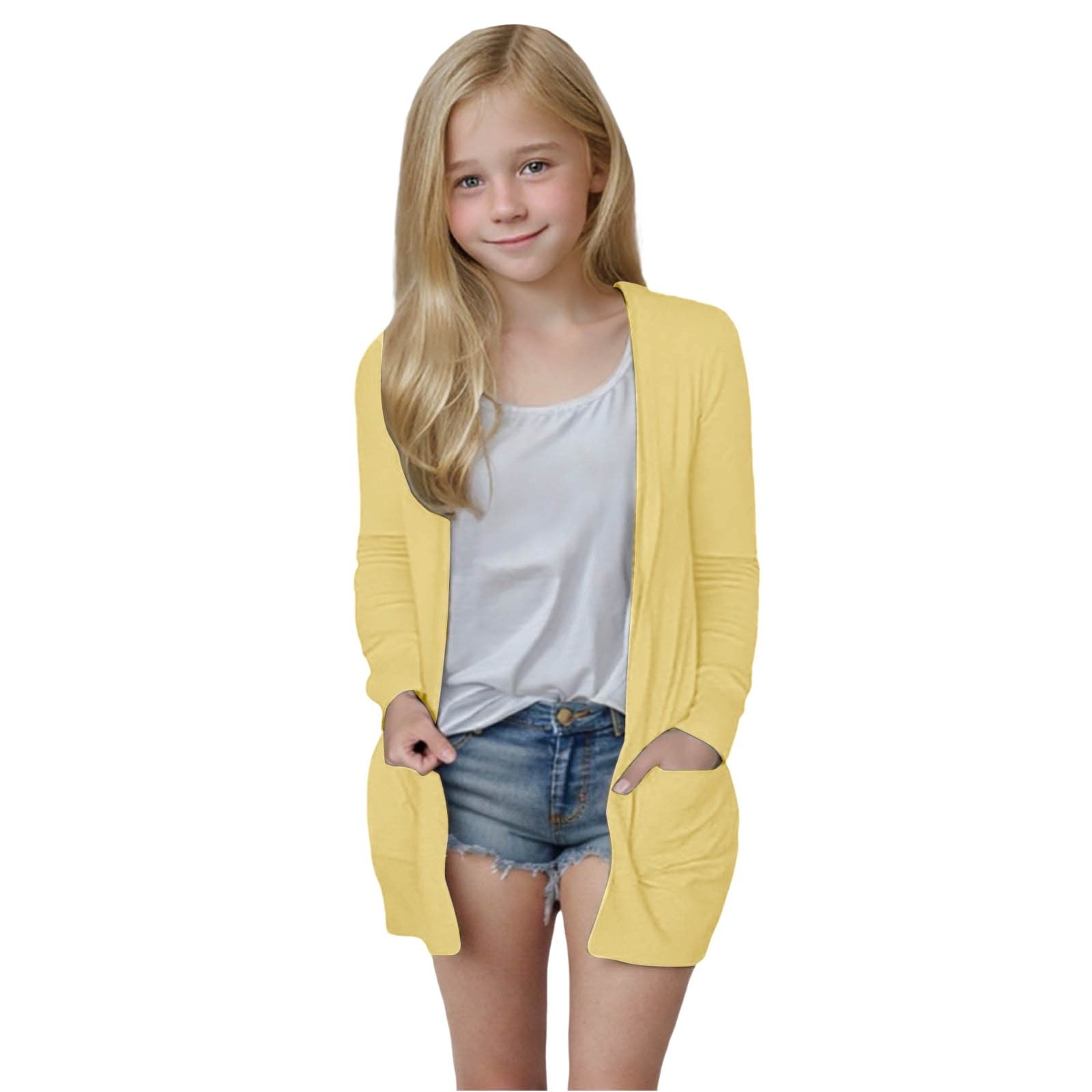 Breezora Girls Lightweight Open Front Cardigan Long Sleeve V Neck with ...