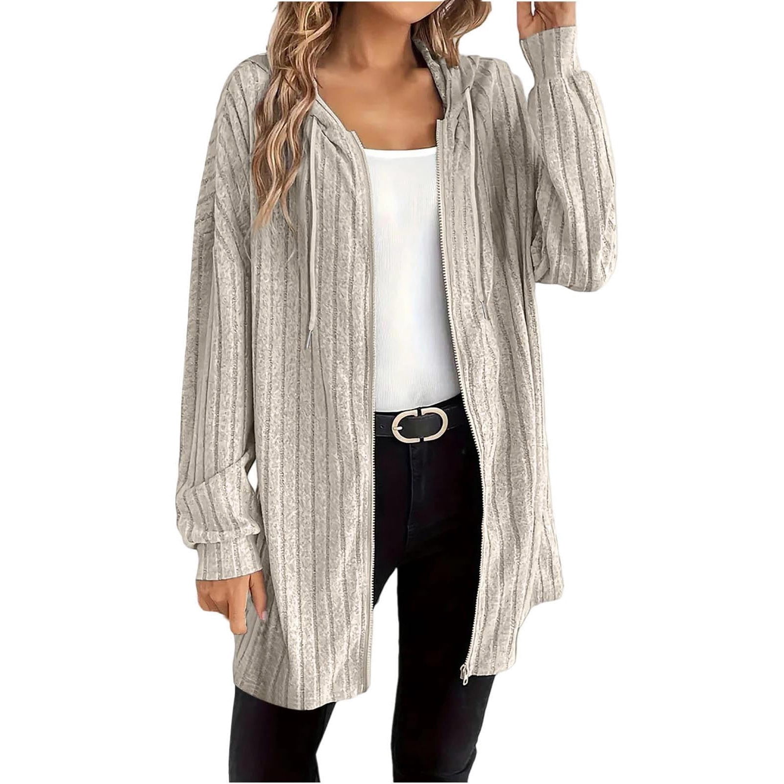 Breezora Hooded Zip Up Cardigan for Women Longline Knitted Sweatshirt ...