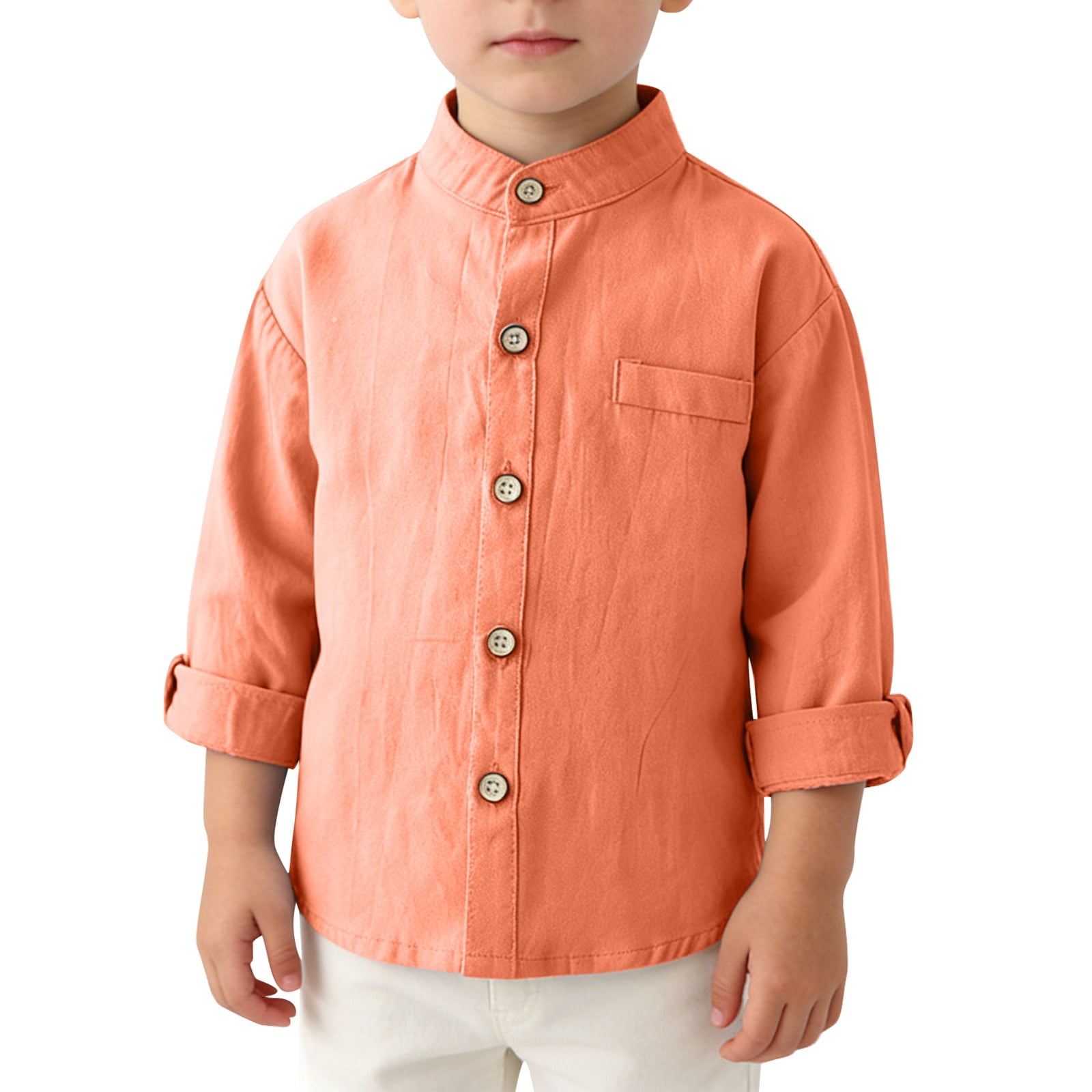 Breezora Kids Casual Shirt Mandarin Collar Long Sleeve Button Up Top ...