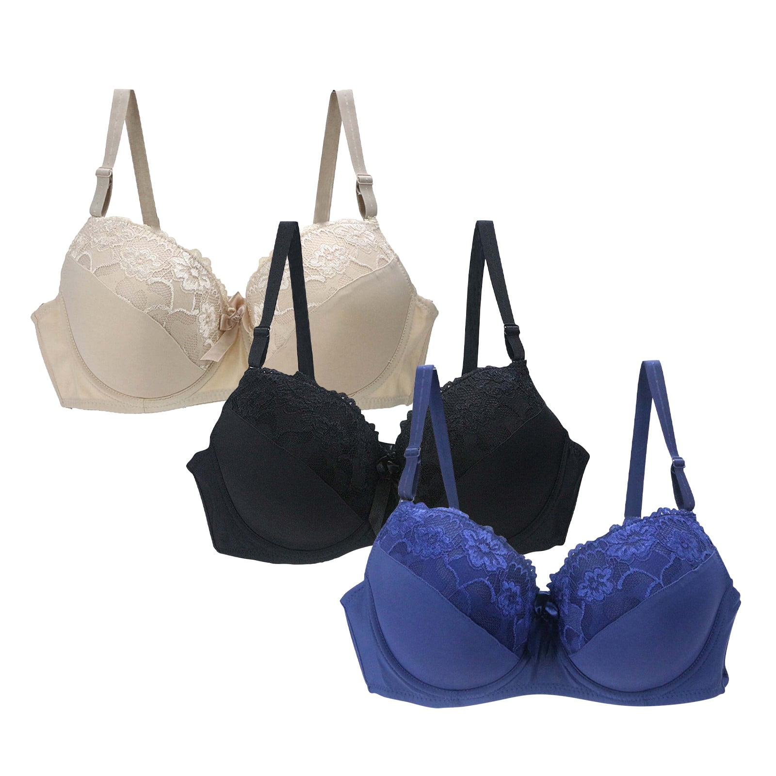 Breezora Lace Trim Comfort Bra for Women Wireless Full Coverage Underwear Plus Size Soft Fabric ...