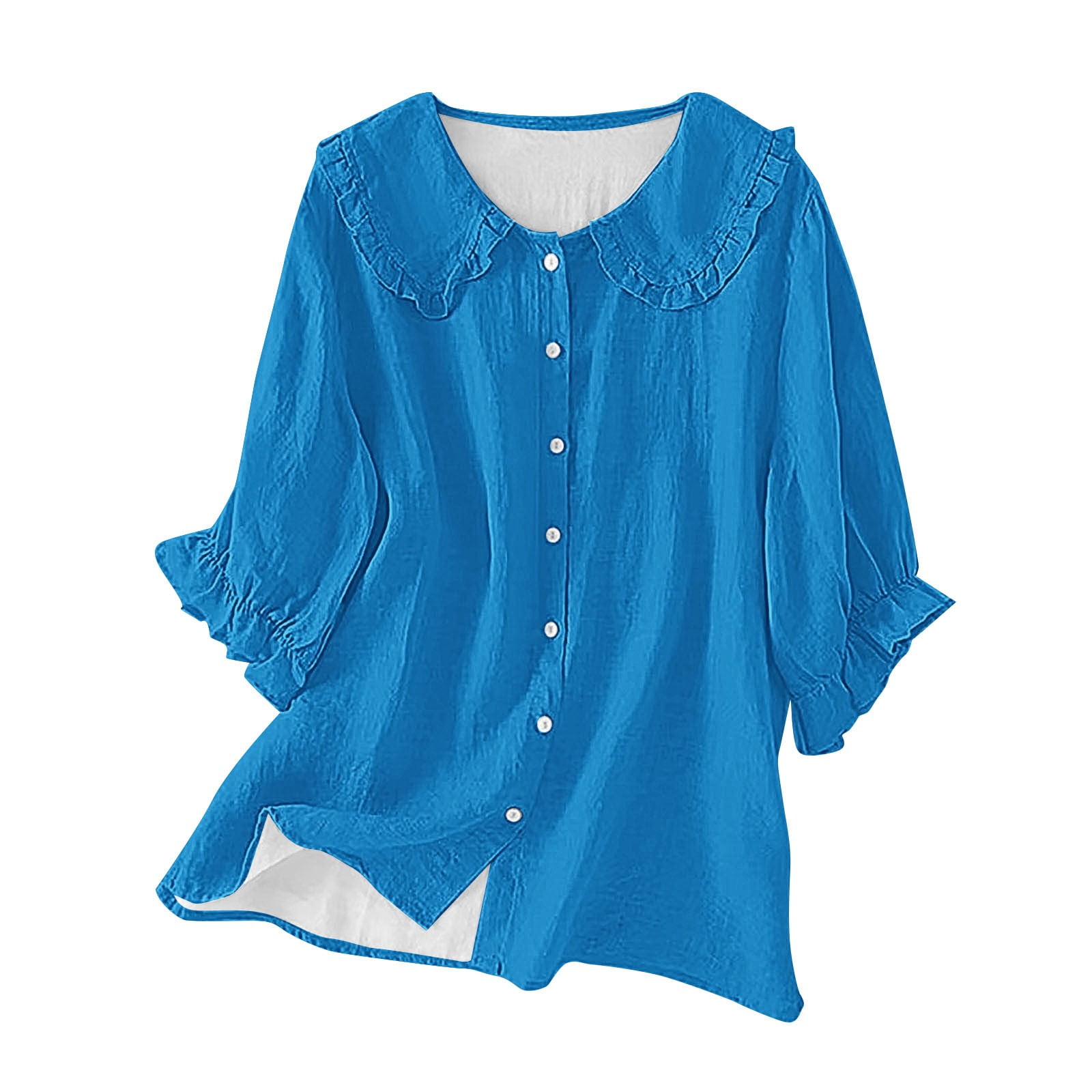 Breezora Ladies 3D Print Boho Button Down Shirt Cotton Linen Blend ...
