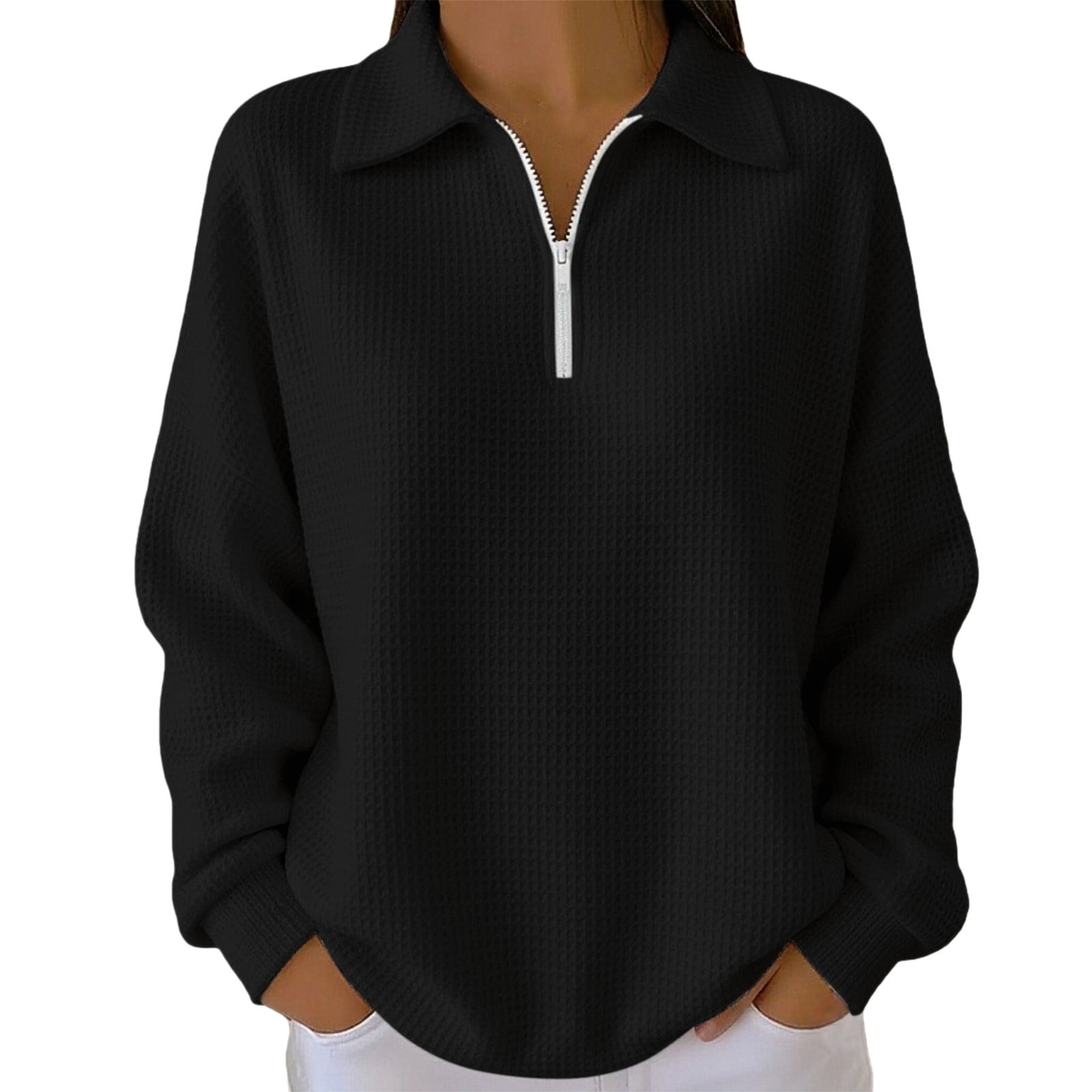 Breezora Ladies Oversized Fashion Pullover Sweatshirt with Zipper ...