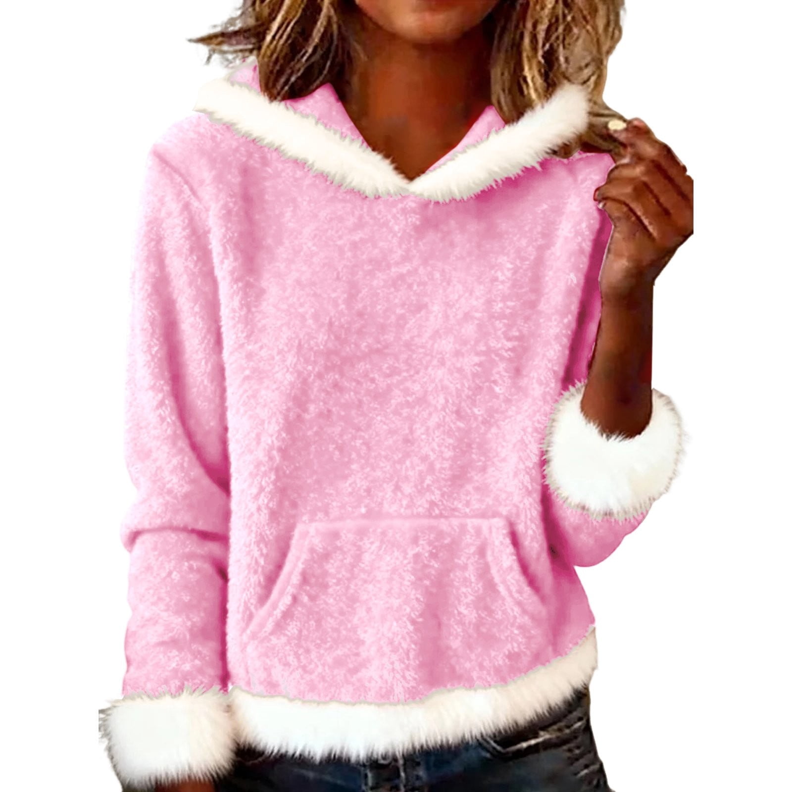 Breezora Ladies Plush Lined Hoodie Pullover Warm Sportswear Top for ...