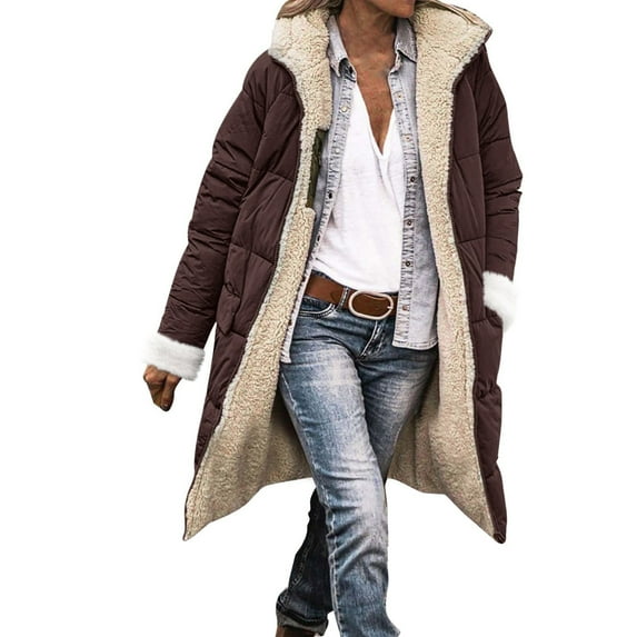 Breezora Ladies Warm Double Faced Down Winter Coat with Long Sleeves for Fashionable Outerwear ...