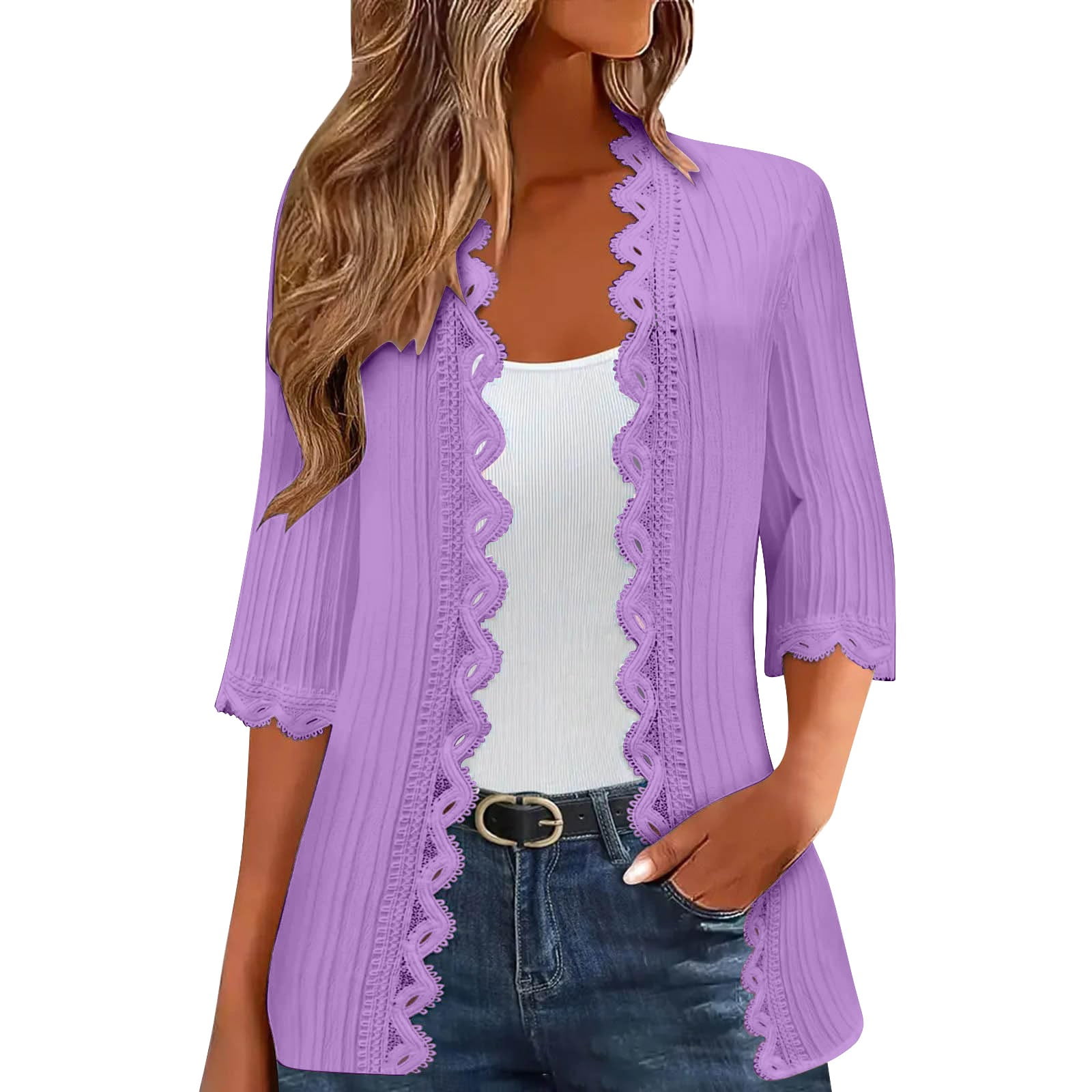 Breezora Lightweight Women's Open Front Kimono Cardigan 3/4 Sleeve ...