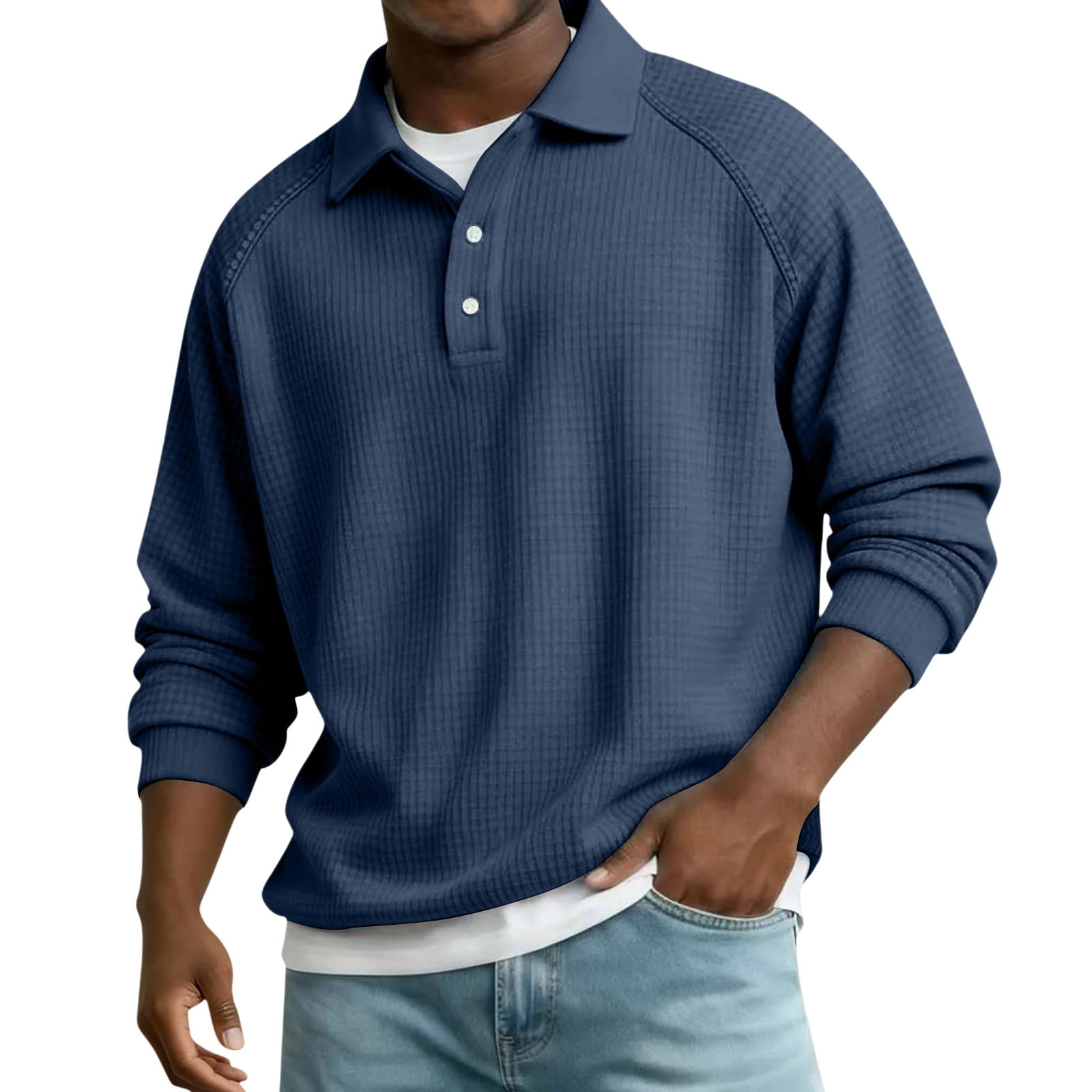 Breezora Long Sleeve Shirt for Men Ribbed Texture Midweight Waffle Knit ...