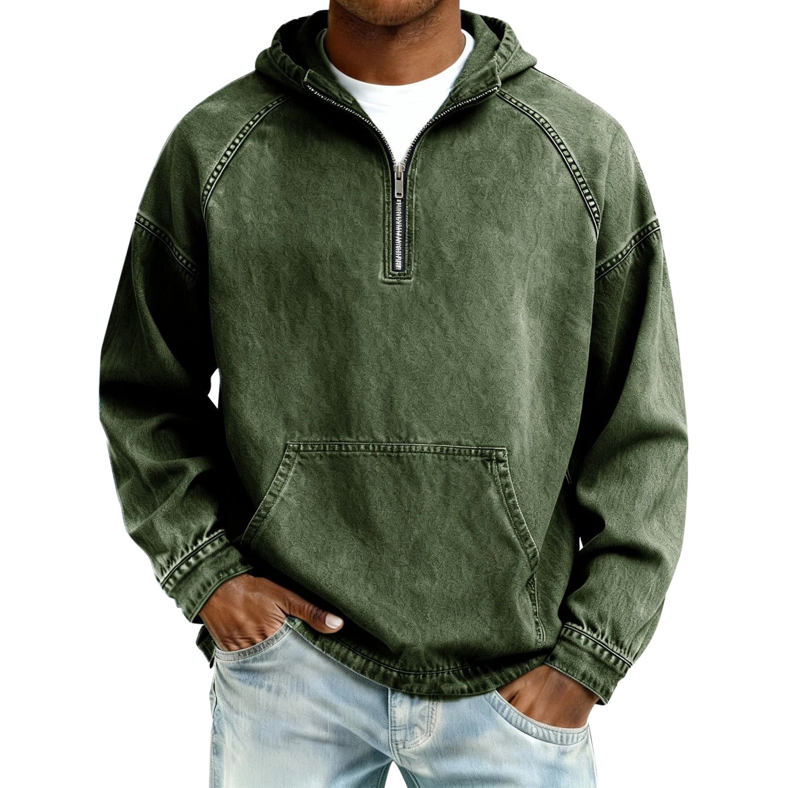 Breezora Men's Oversized Hoodie Sweatshirt Half Zip Cotton Hoodie ...