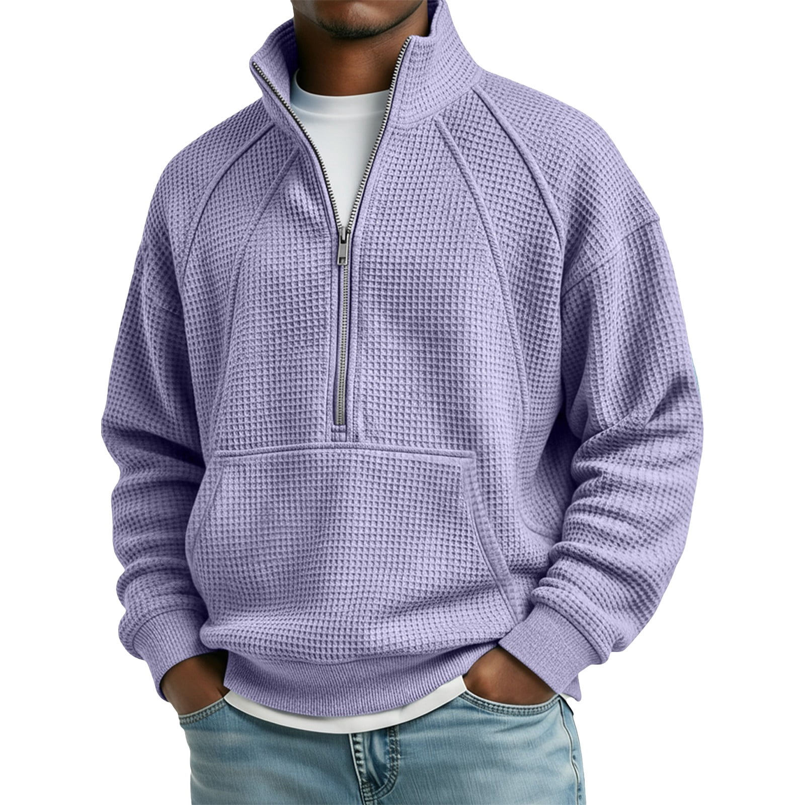 Breezora Men's Stand Collar Pullover Half Zip Long Sleeve Casual ...