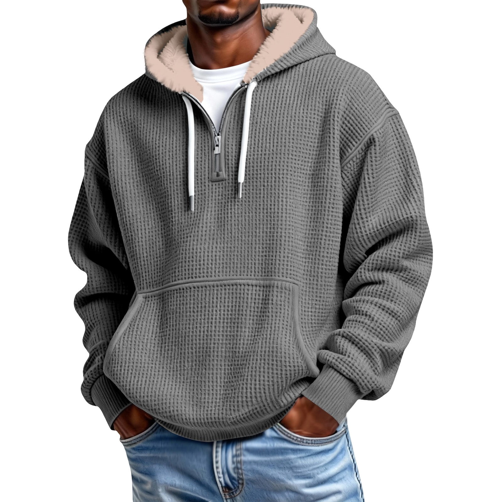 Breezora Men's Winter Quarter Zip Hooded Sweatshirt Fleece Lined Long ...