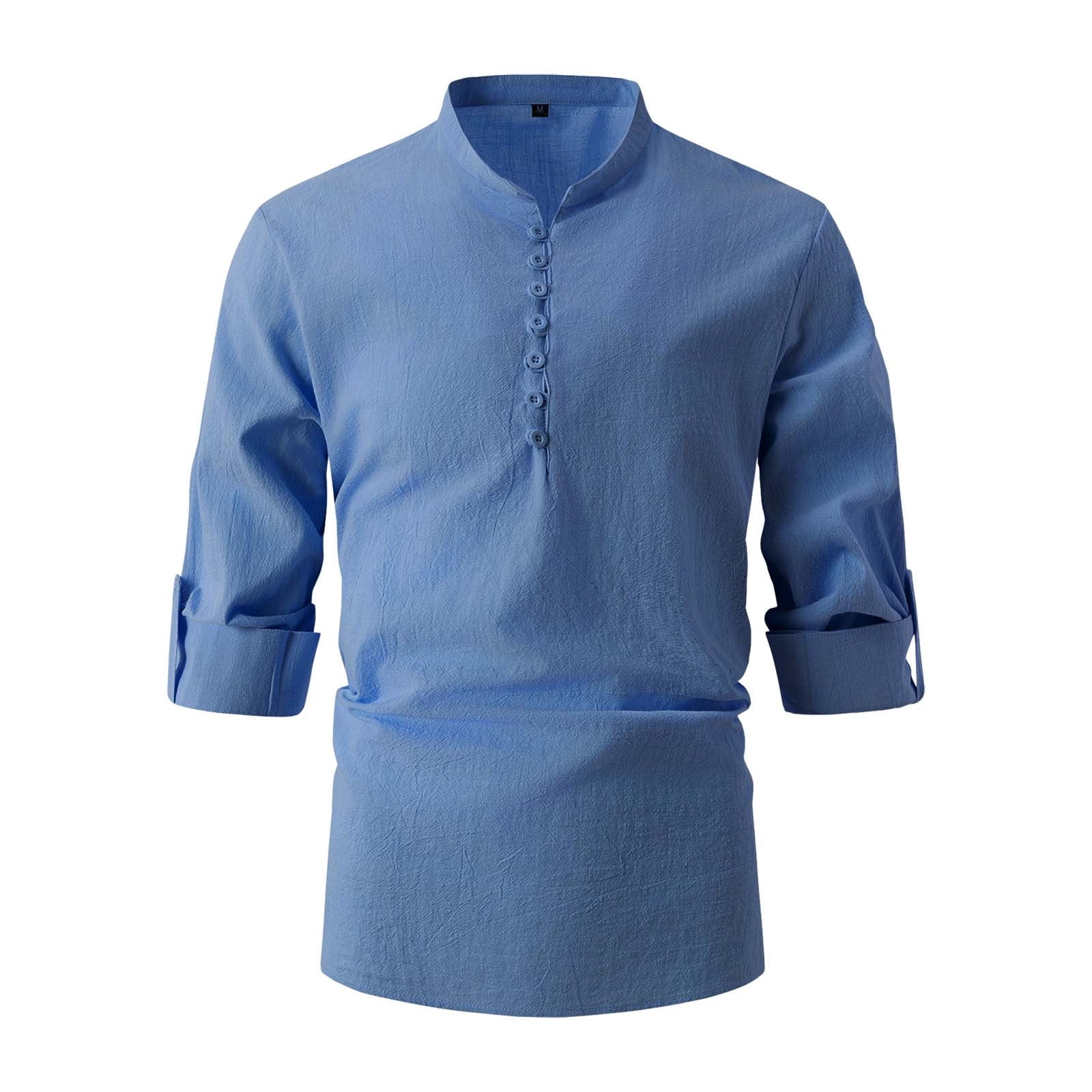 Breezora Mens Half Button Shirt Long Sleeve Relaxed Fit Wrinkled Style ...