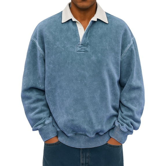 Breezora Mens Stand Collar Pullover Long Sleeve Casual Shirt Button ...