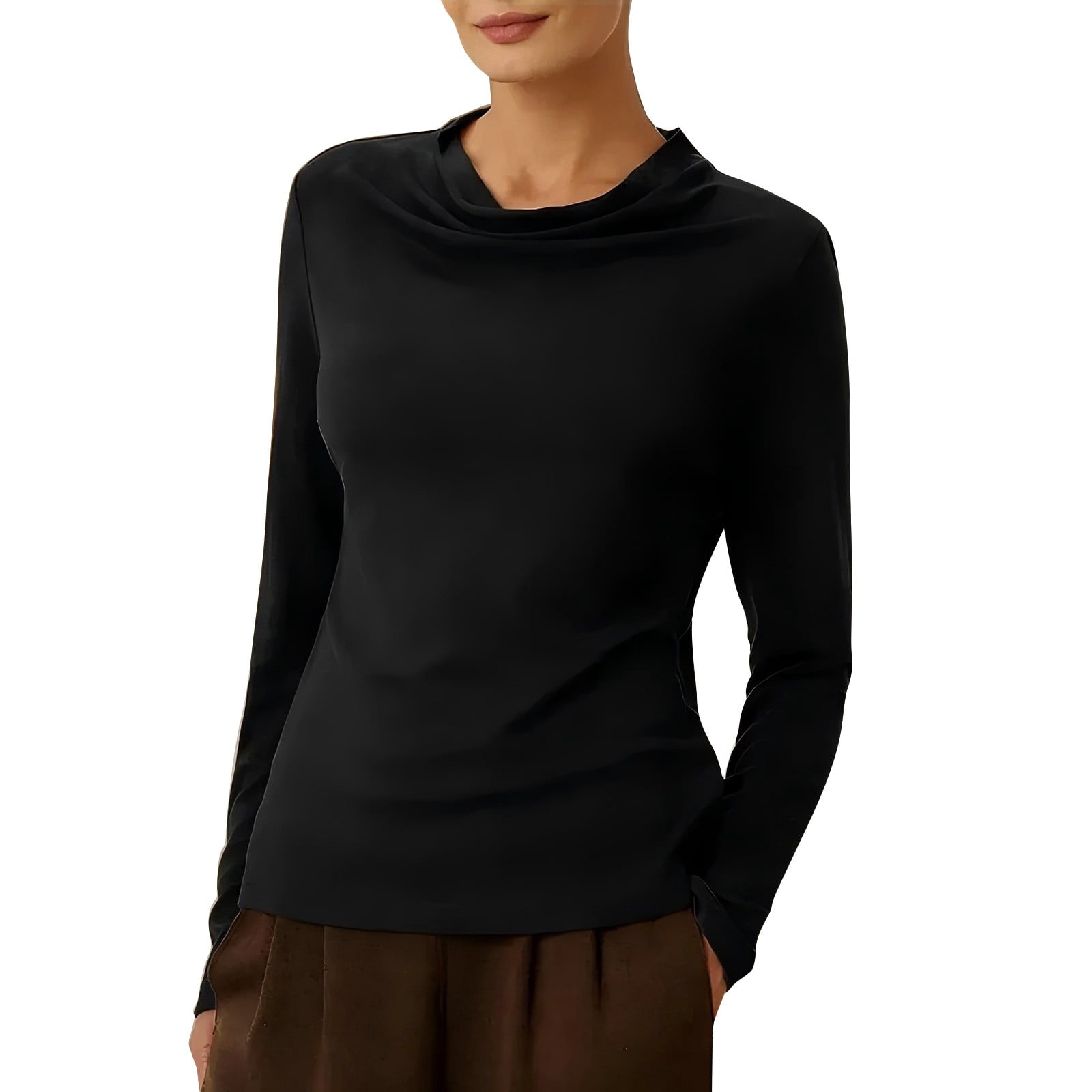 Breezora Modern Drape Collar Knitted Top For Women Long Sleeve Casual ...