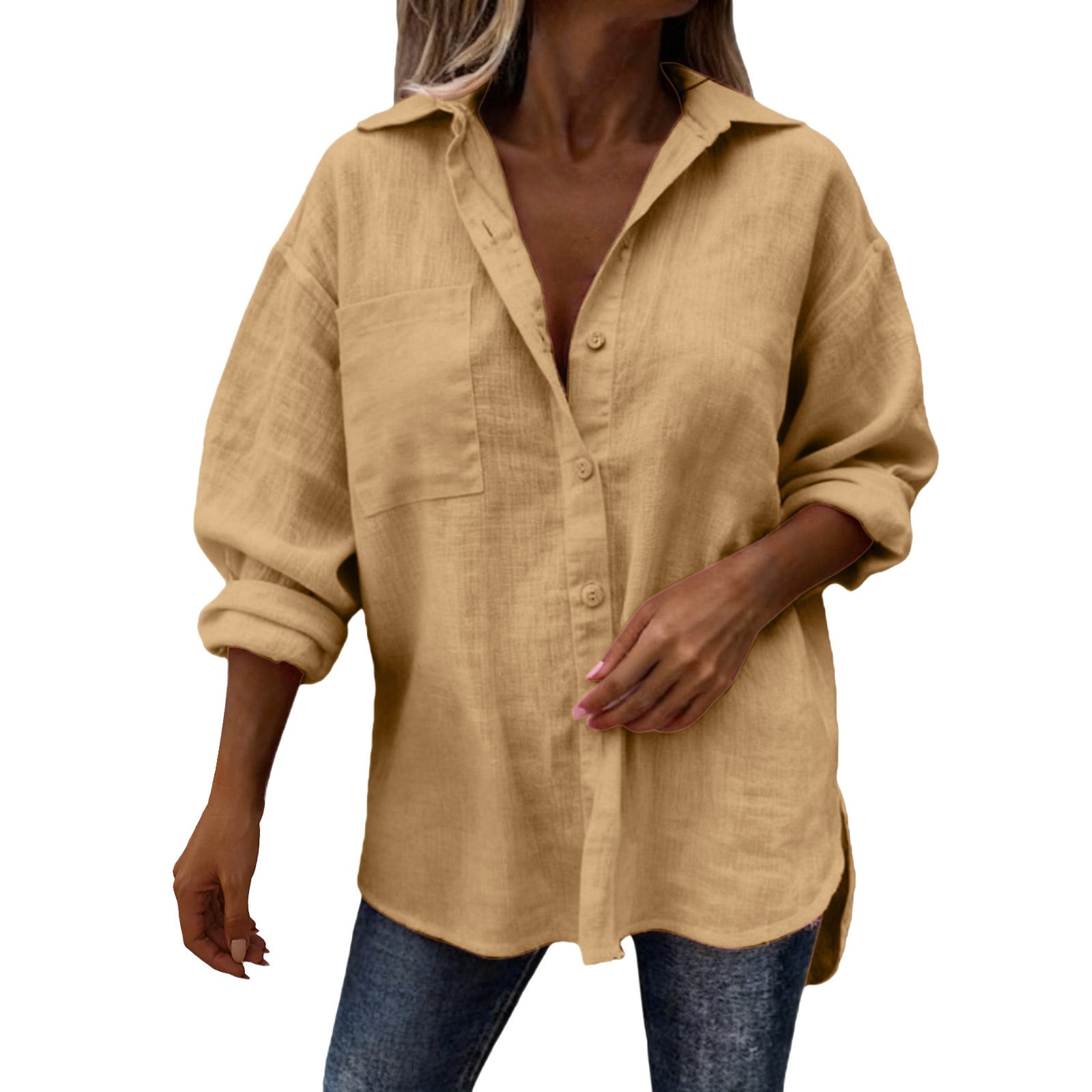 Breezora Oversized Casual Shirt for Women Drop Shoulder Long Sleeve Top ...