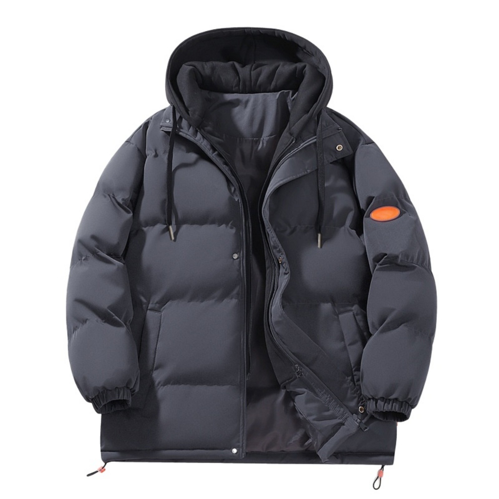 Breezora Oversized Hooded Patchwork Puffer Coat Women Quilted Zip Up ...