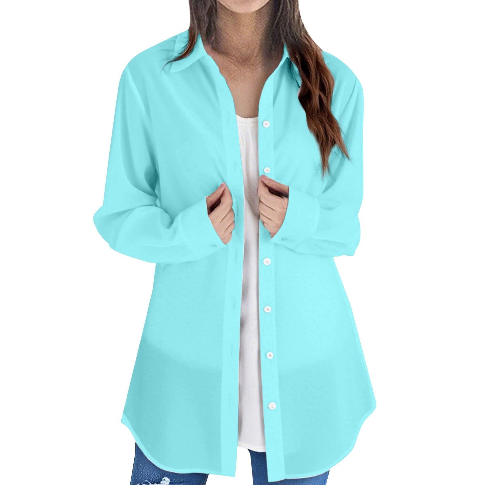 Breezora Oversized Long Sleeve Button Front Shirt Women Loose Fit Flowy ...