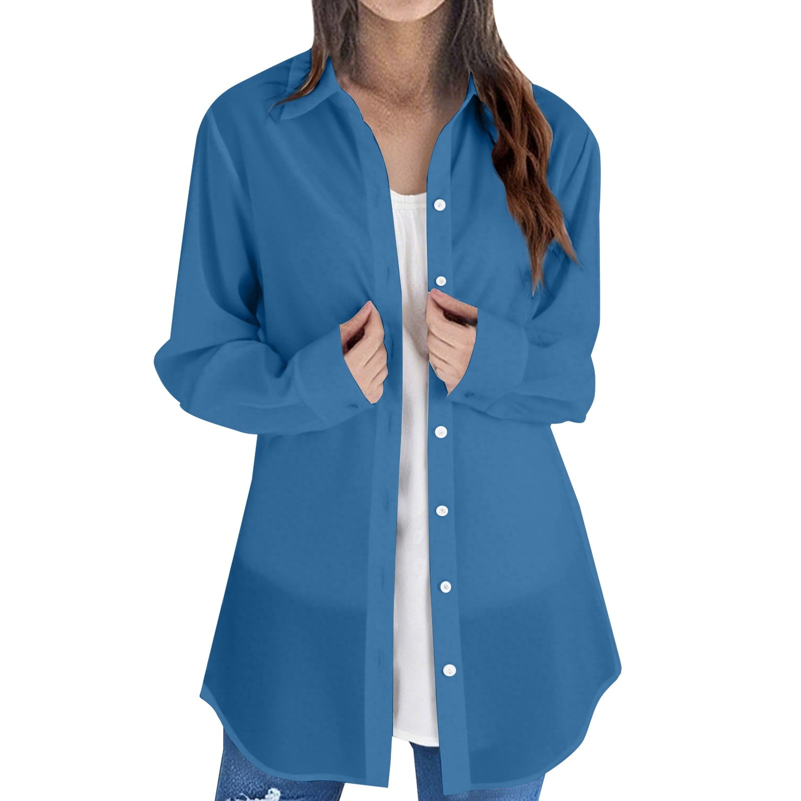 Breezora Oversized Long Sleeve Button Front Shirt Women Loose Fit Flowy ...