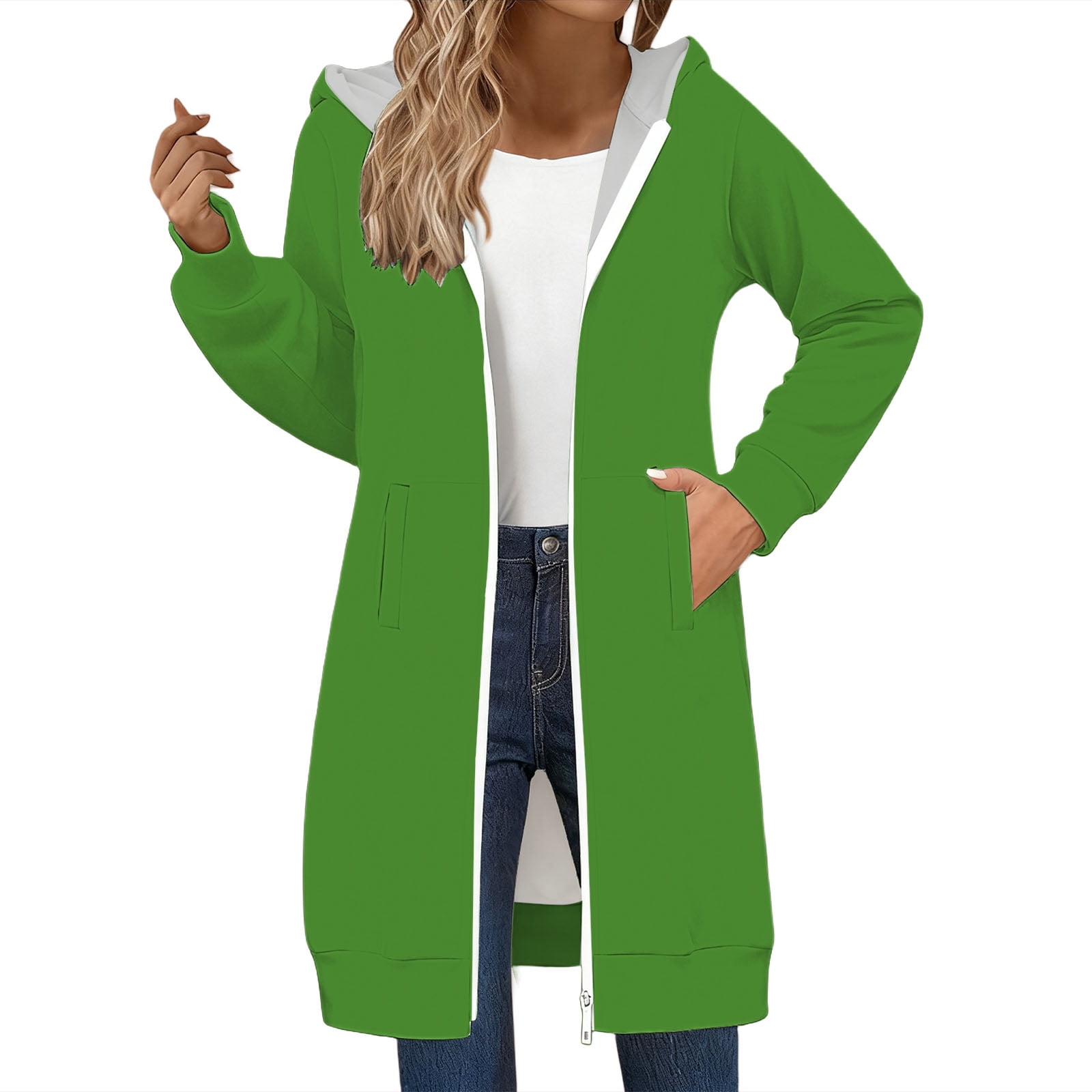 Breezora Oversized Long Zip Jacket for Women Double Zipper Sweatshirt ...