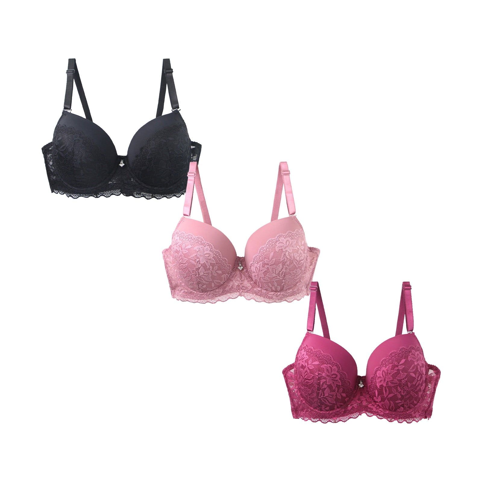 Breezora Plus Size Women Underwire Lace Bra 3 Piece Set Comfort Support ...